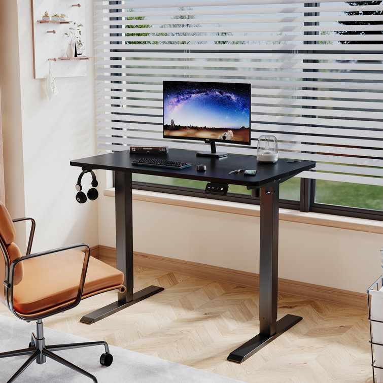 17 Stories Hieronymus Electric Height Adjustable T-Shape Standing Desk ...