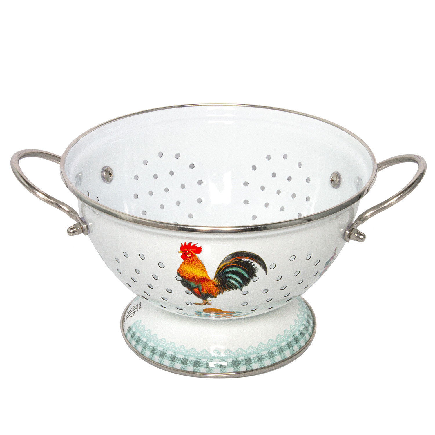 STP Goods Rooster Enameled Colander / Strainer Traditional Country ...