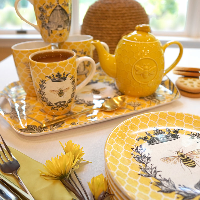 Certified International French Bees Embossed Honeycomb Teapot 9.25in x ...