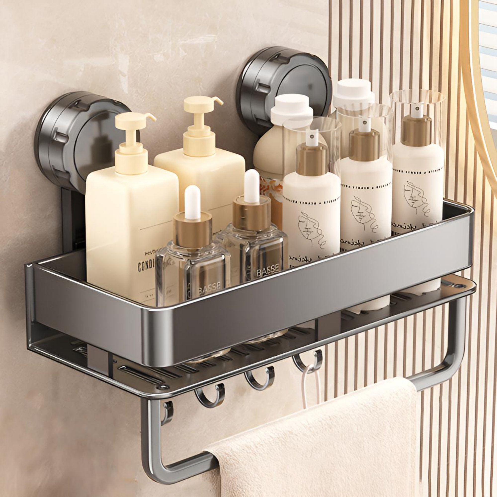 Rebrilliant Non Perforated Suction Cup Storage Rack, Bathroom Storage ...