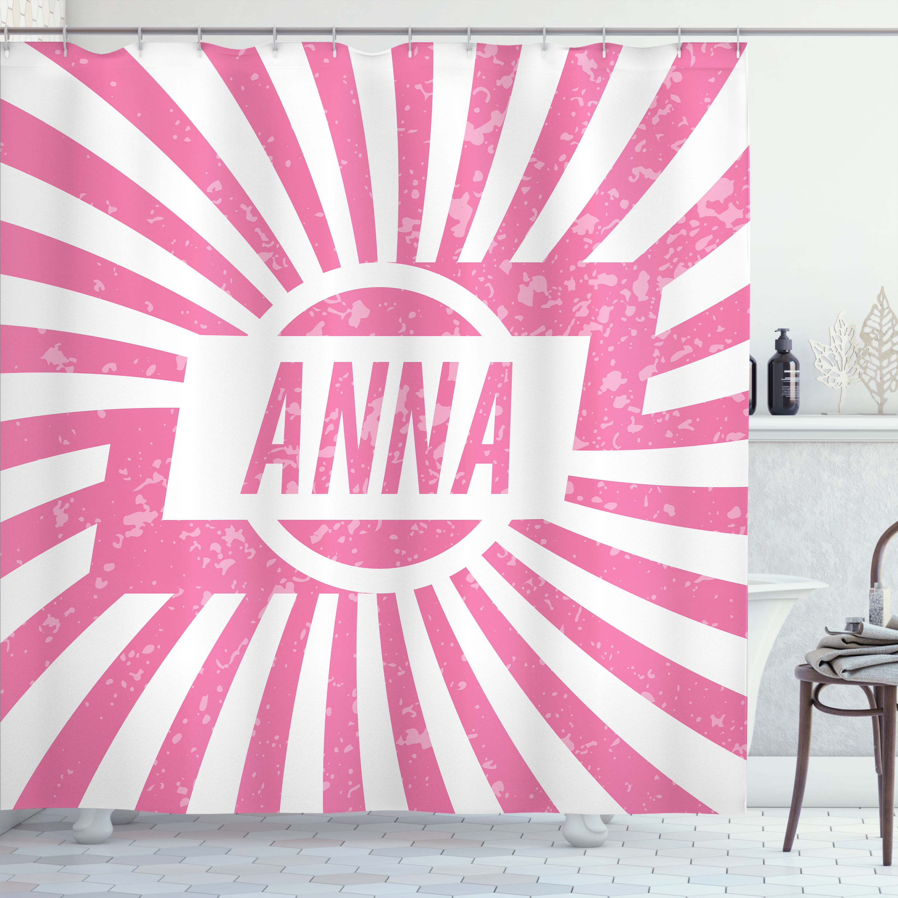 Astoria Grand Anna Shower Curtain Retro Style Blushy Name Lines | Wayfair