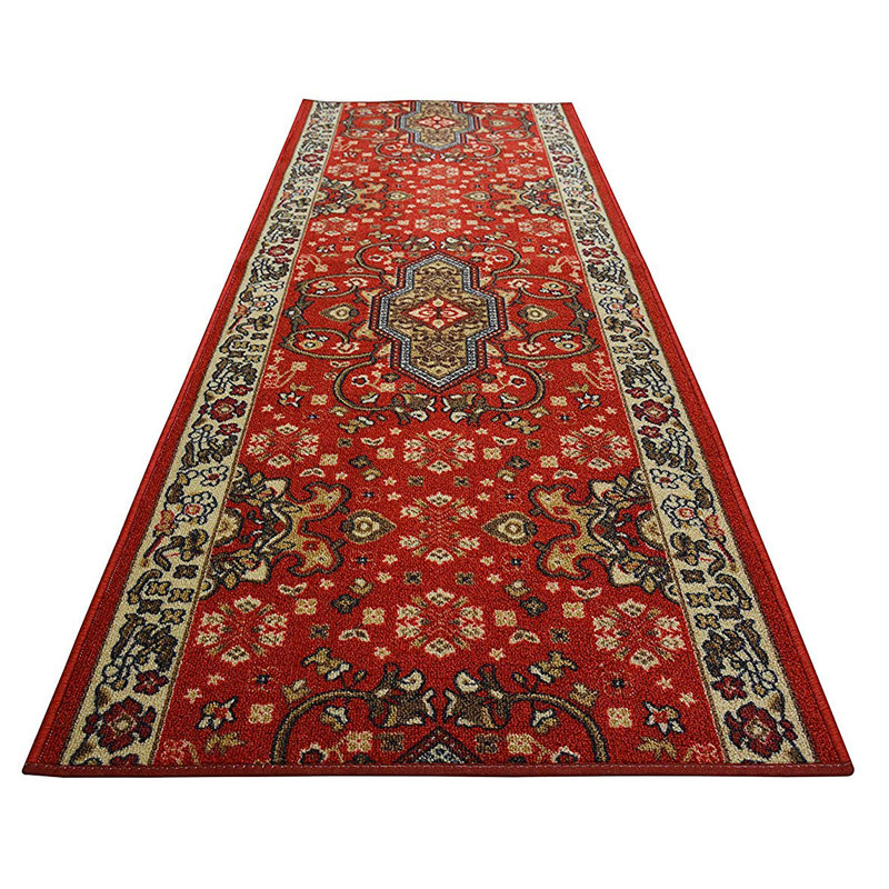 Fleur De Lis Living Custom Size Runner Rug Red Oriental Medallion Slip ...