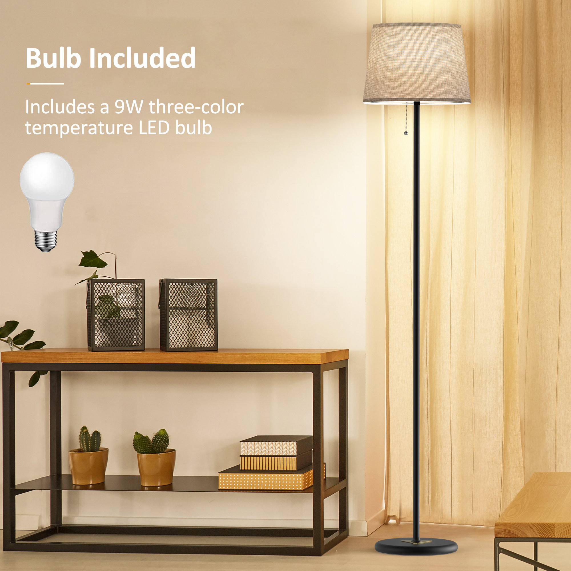 Ebern Designs Garnon 61.4'' Standing Floor Lamp with 3-Way Dimmable ...