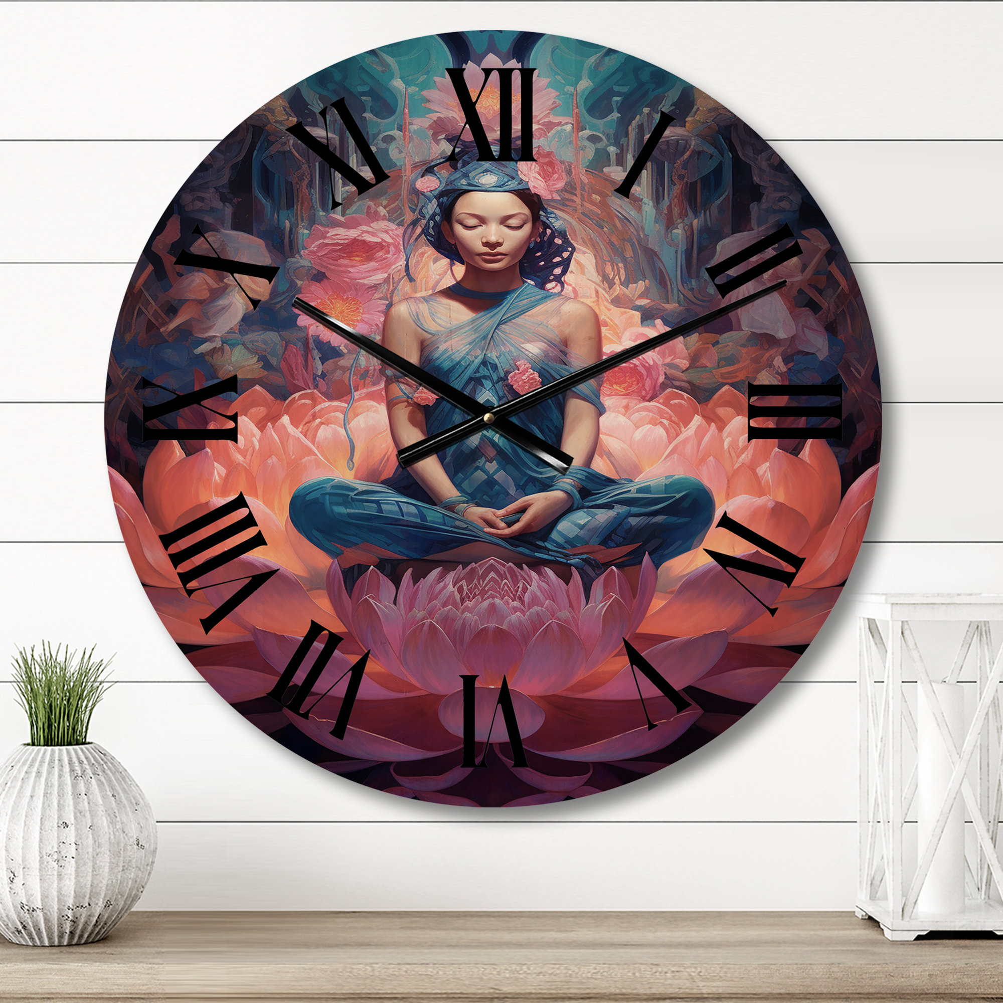 East Urban Home Blue Yoga Pink Lotus Woman I - Fashion Woman Oversized ...