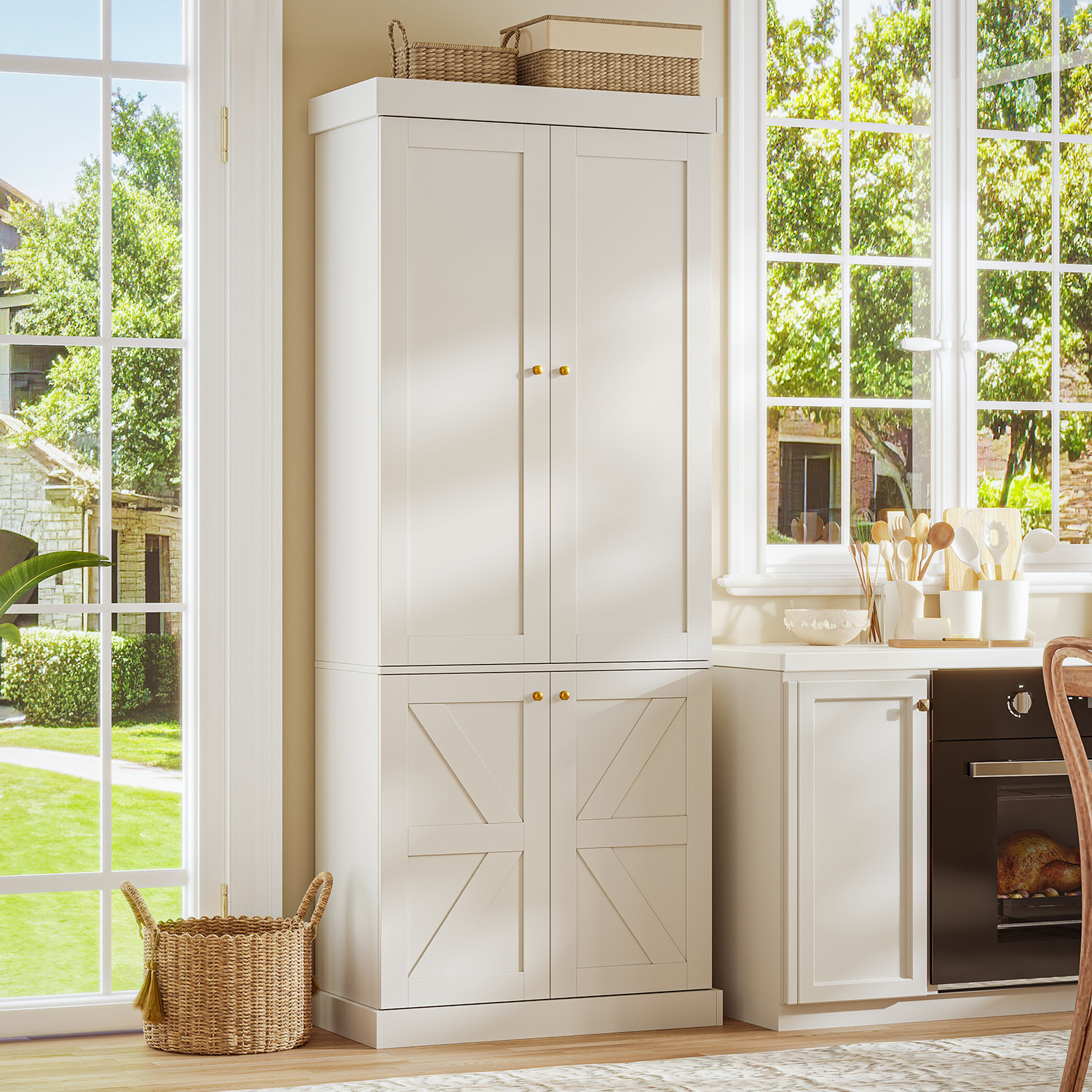 GLORIP 71"H x 63"W Book Cabinet Storage Bookcase & Fully Enclosed(Set ...