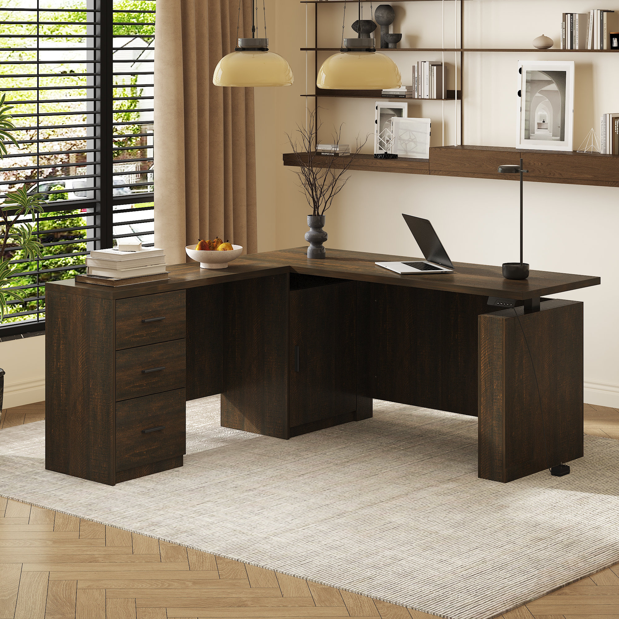 JIMBBOOM 63'' W L-Shaped 3-Drawer Lift Computer Desk With 63'' W ...