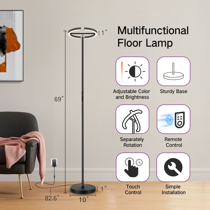 Wrought Studio™ Jadelyn 69'' LED Dimmable Floor Lamp with Remote ...