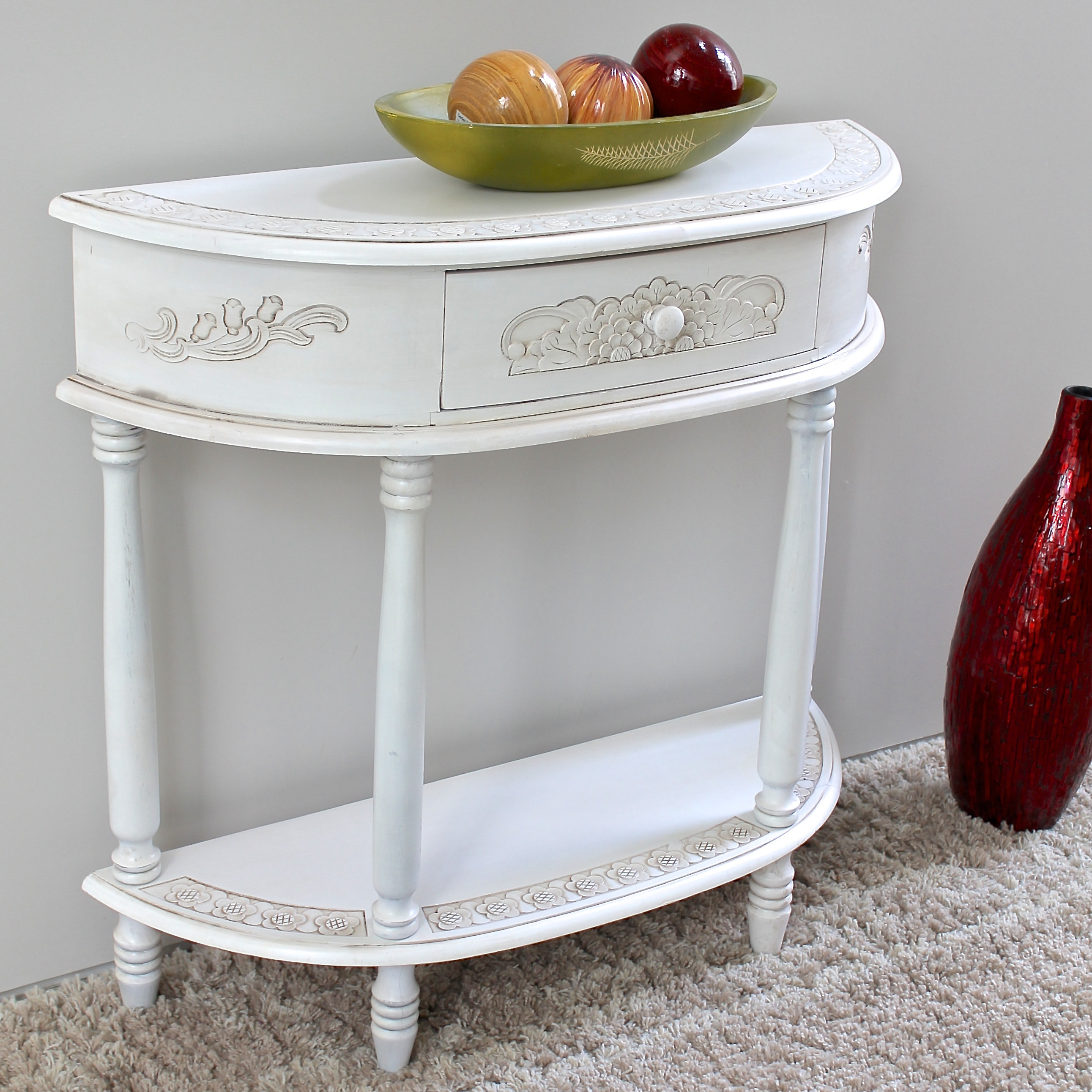 One Allium Way® Benevides 2-Tier Antique White Wood Console Table ...