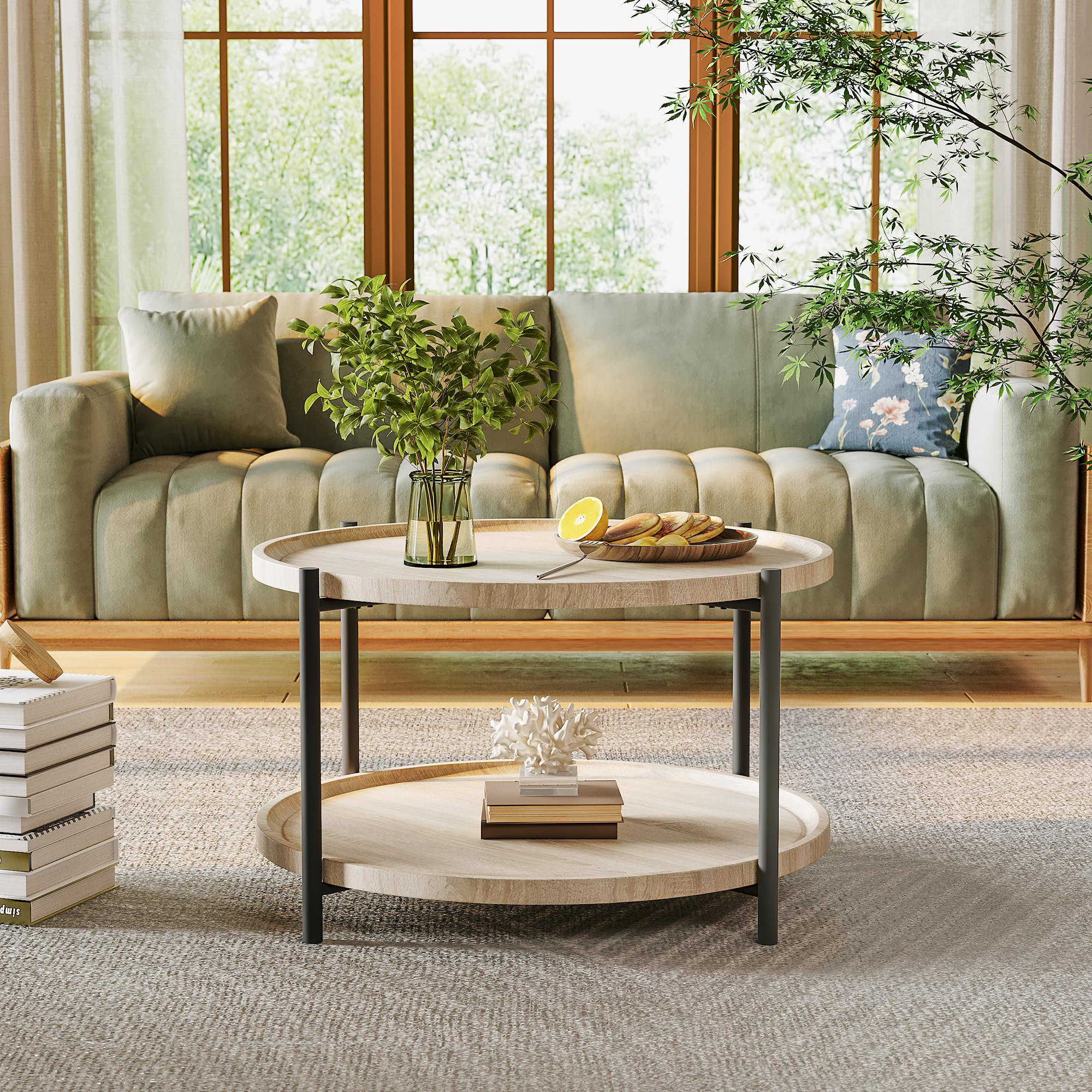 Latitude Run® Round Coffee Table, Rustic Wood Desktop Centre Table With ...