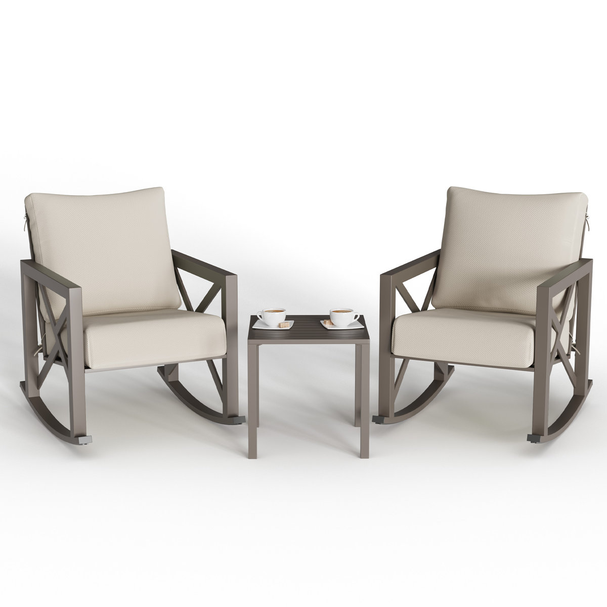 George Oliver 2-Person Outdoor Rocking Chair Set with Table and ...