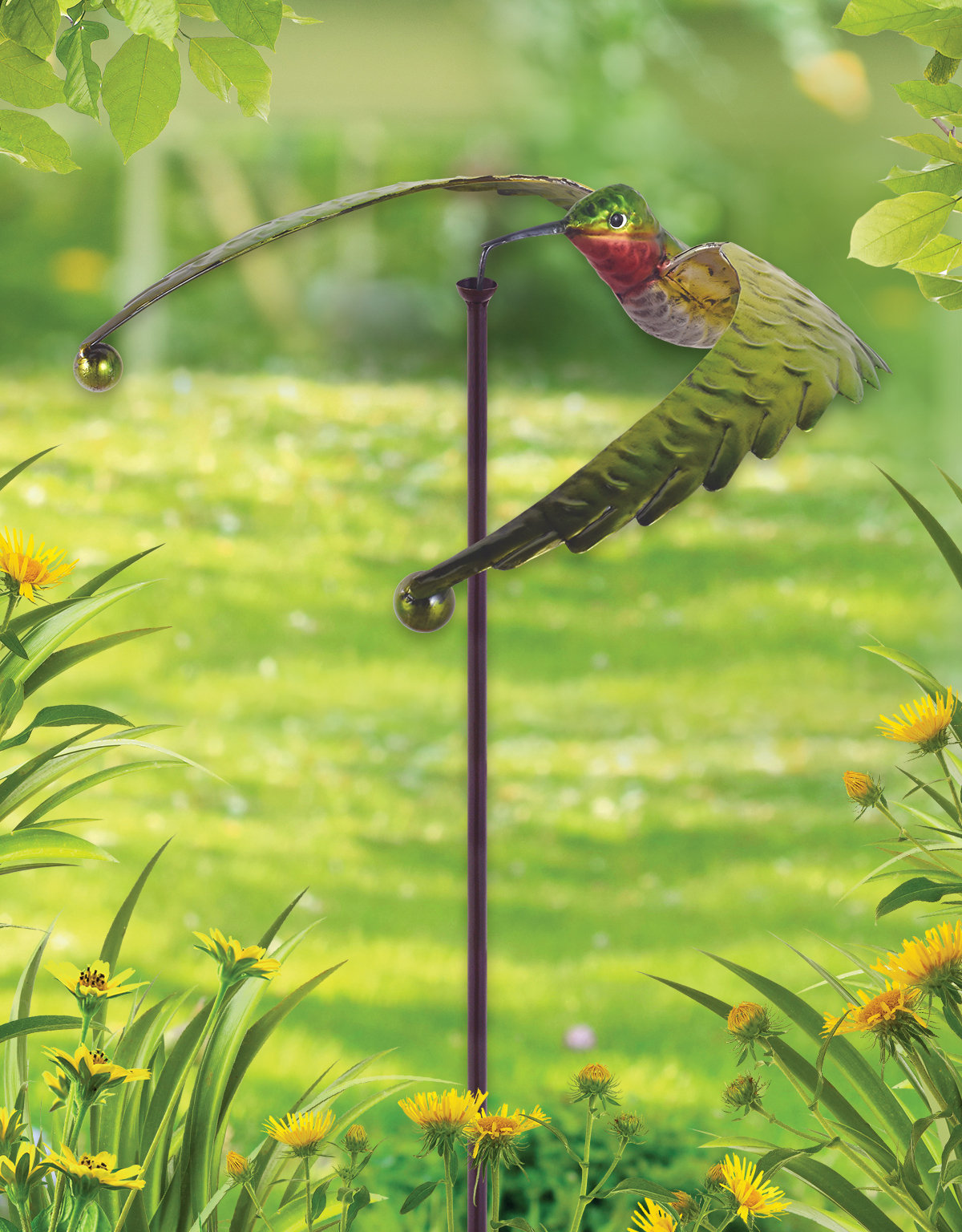 August Grove® Dimitrios Hummingbird Spinner Green Garden Stake | Wayfair