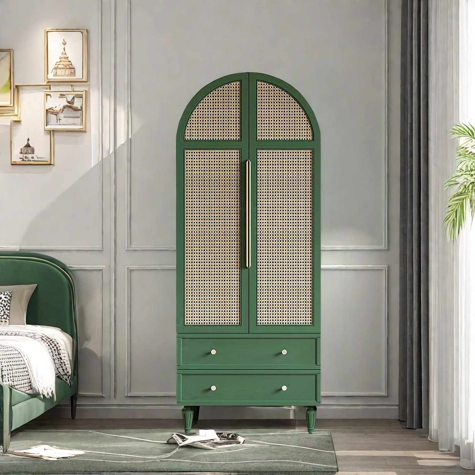 QUACOMFOR Simple Green Solid Wood Arc Top Wardrobe. | Wayfair