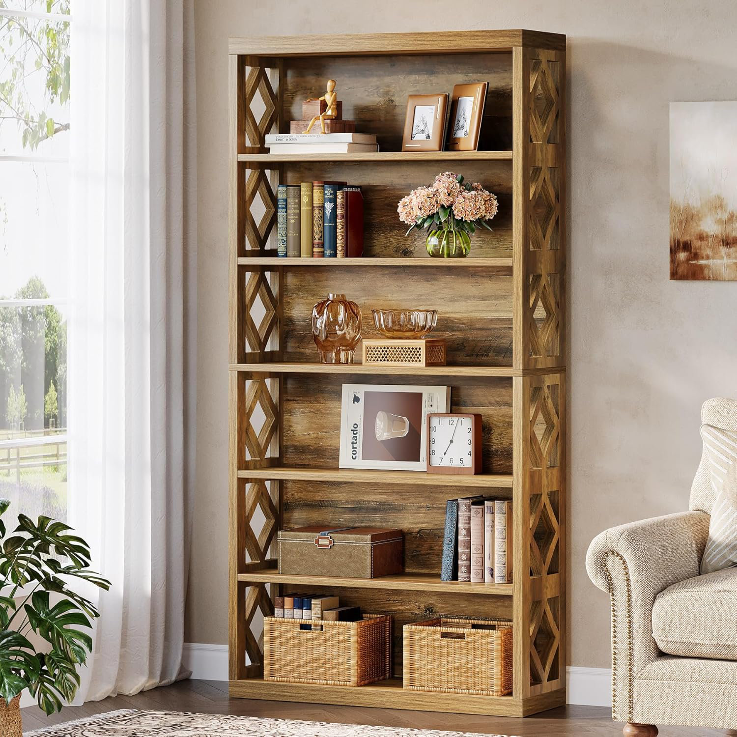 Millwood Pines 74.8'' Tall Bookcase With 6-tier Shelves | Wayfair