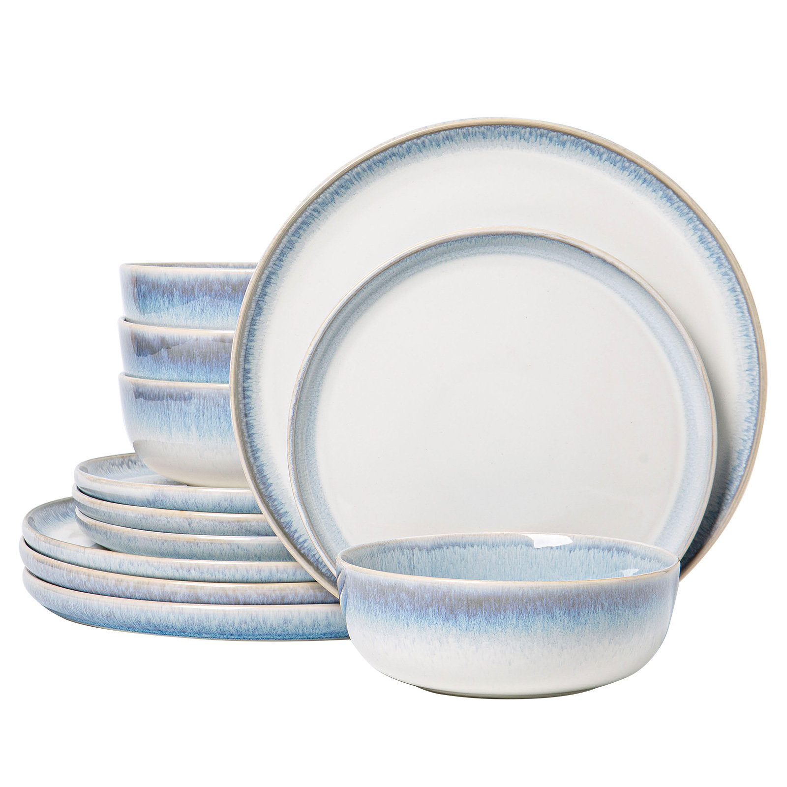 ALOFMO Moss Edge 12 Piece Stoneware Dinnerware Set, Service for 4 ...