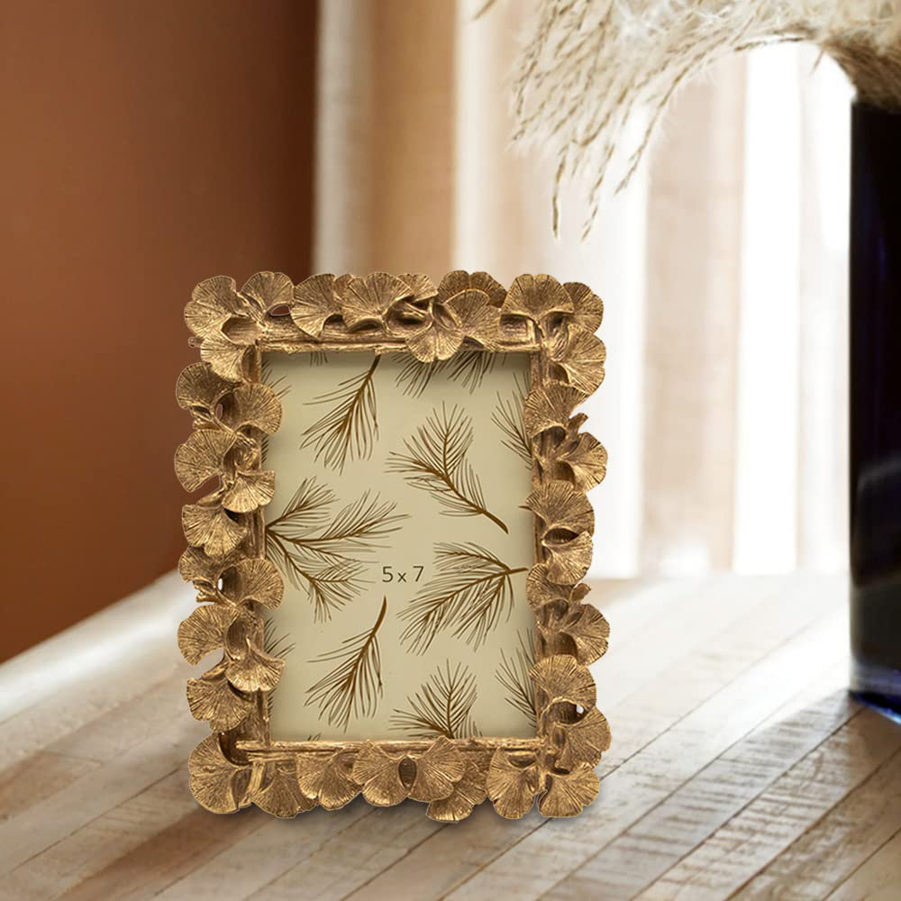 Rosdorf Park Vintage 5X7 Picture Frame, Antique Ornate Gold Ginkgo Leaf ...