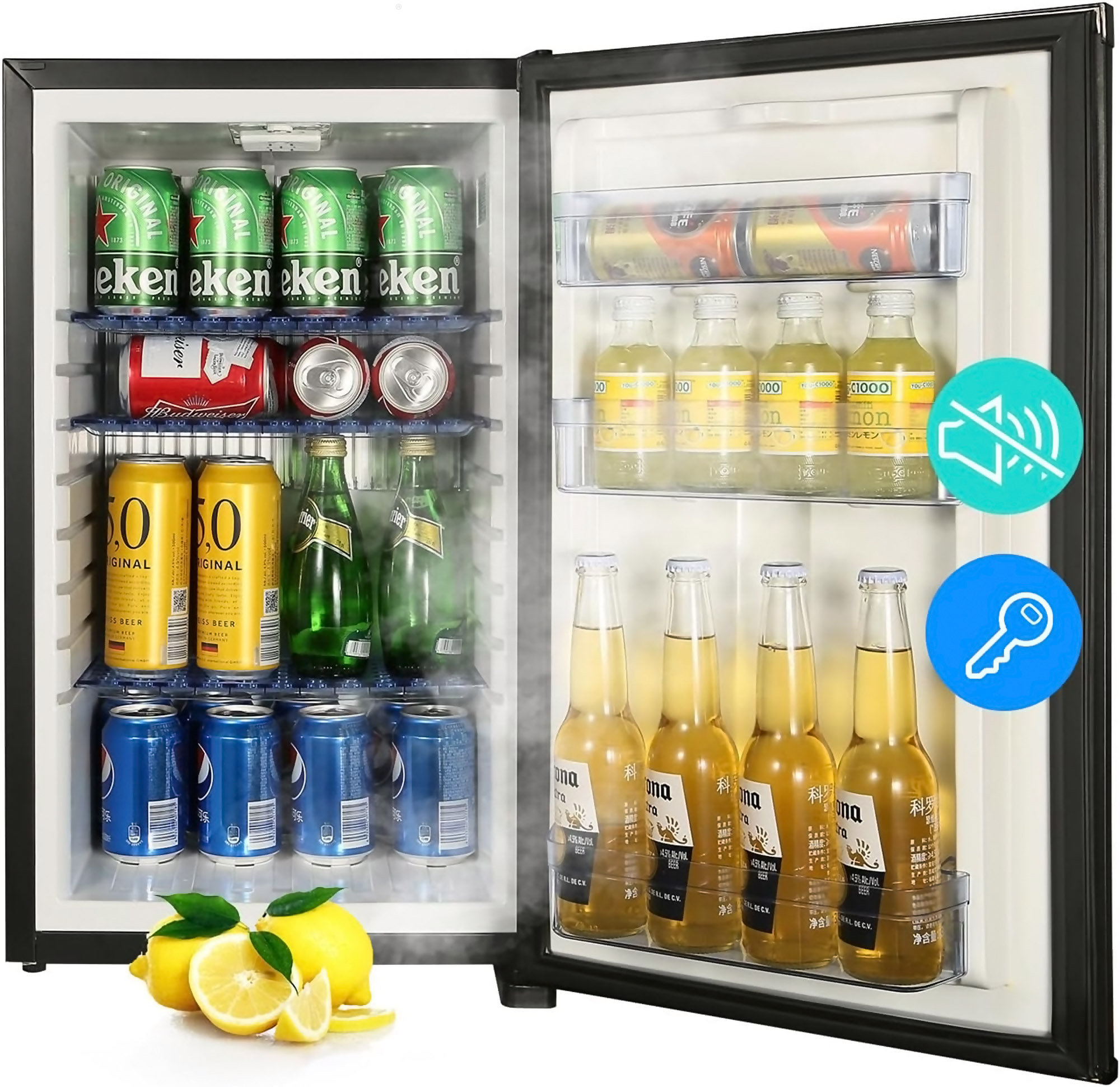 SHANRUGUOJI Mini Fridge For Bedroom,110V Quiet Fridge With Lock, Small ...