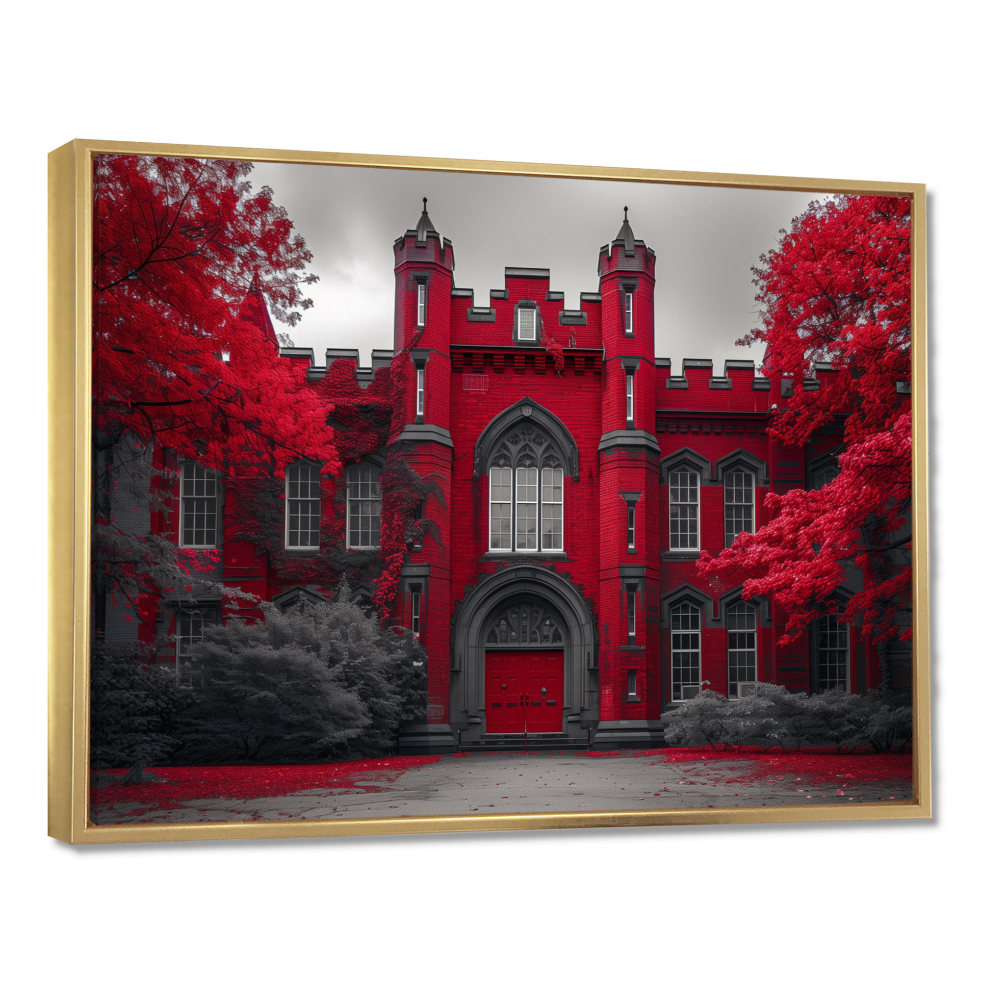 Ebern Designs Monochrome Grey And Red University Building III - College ...