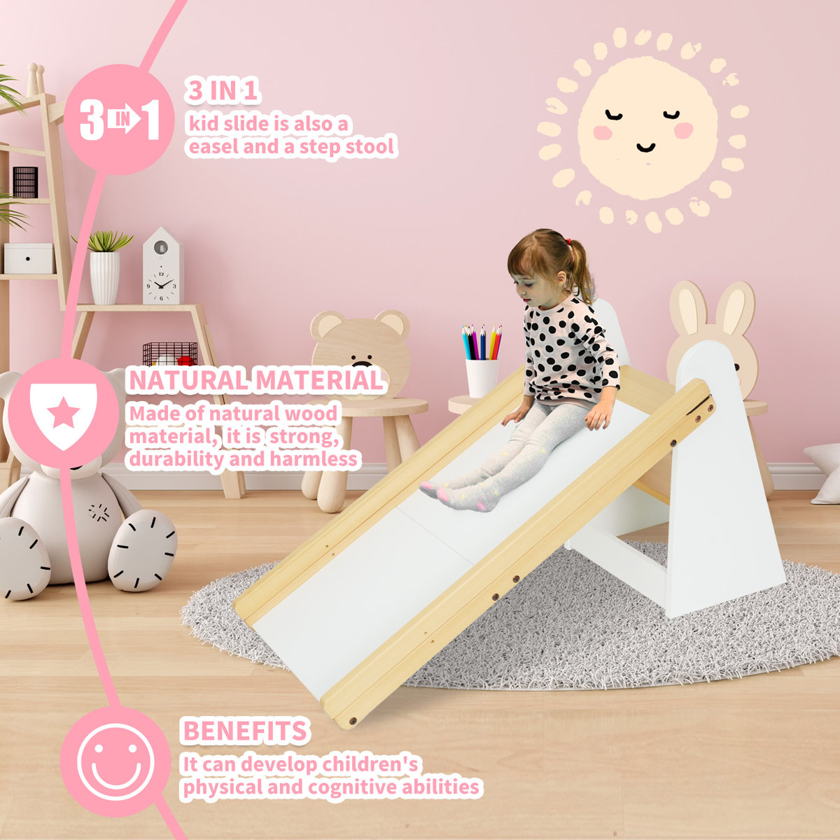 linor 3 in 1 Wooden Slide for Kids - Convertible into Step Stools and ...