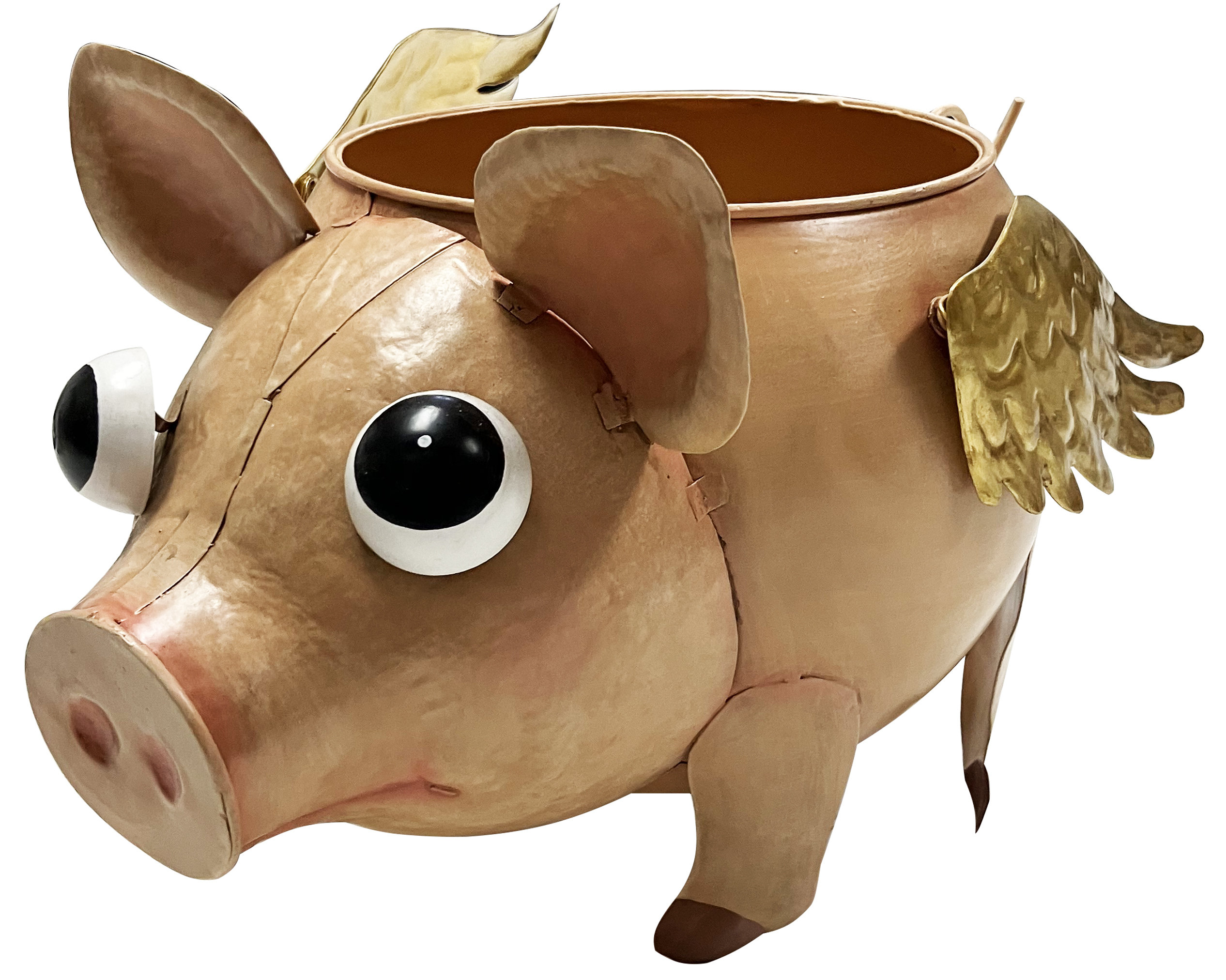 August Grove® Gilmanton Metal Flying Pig Statue Planter with Gold Wings ...