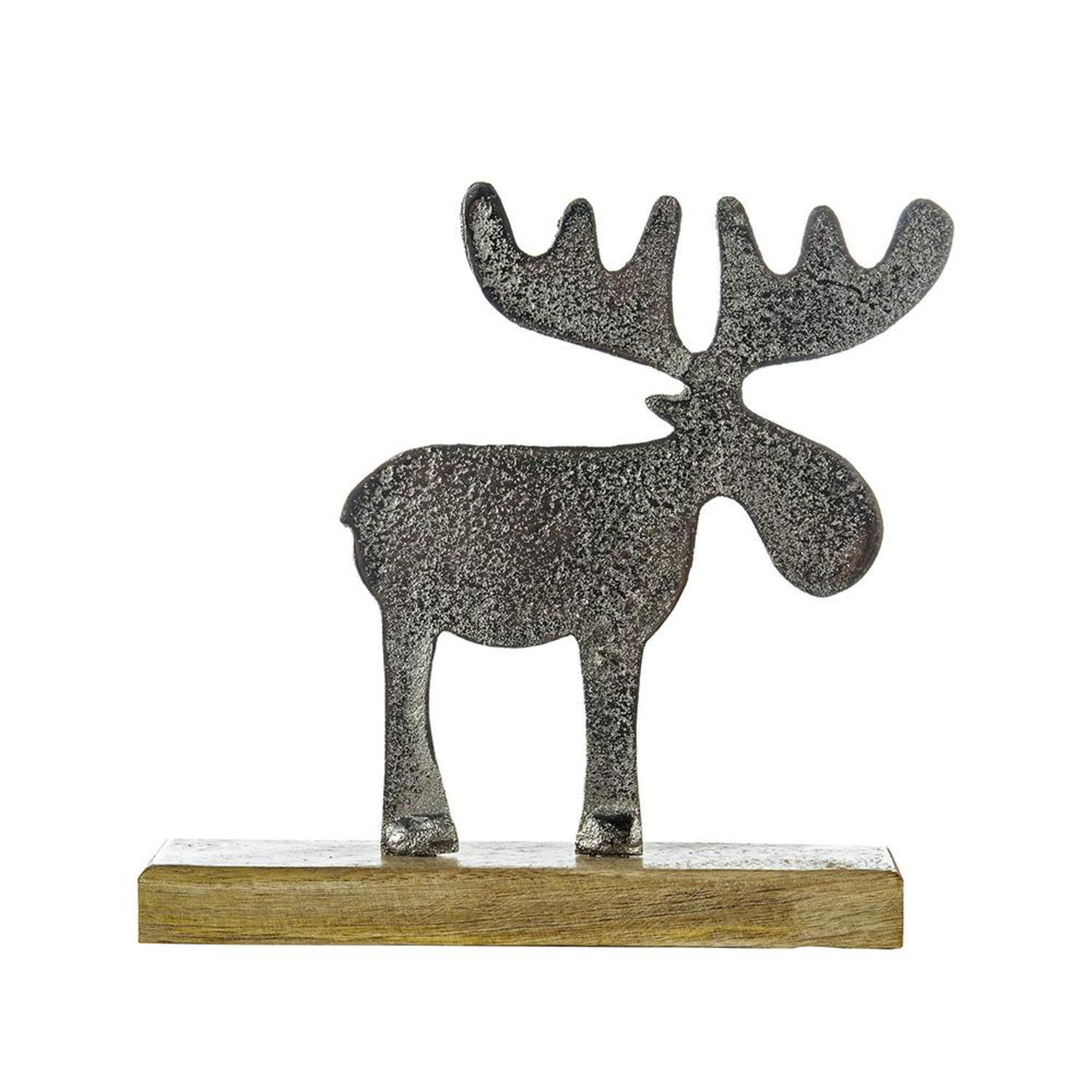 The Holiday Aisle® Metal Moose on Mango Wood Base Decor | Wayfair