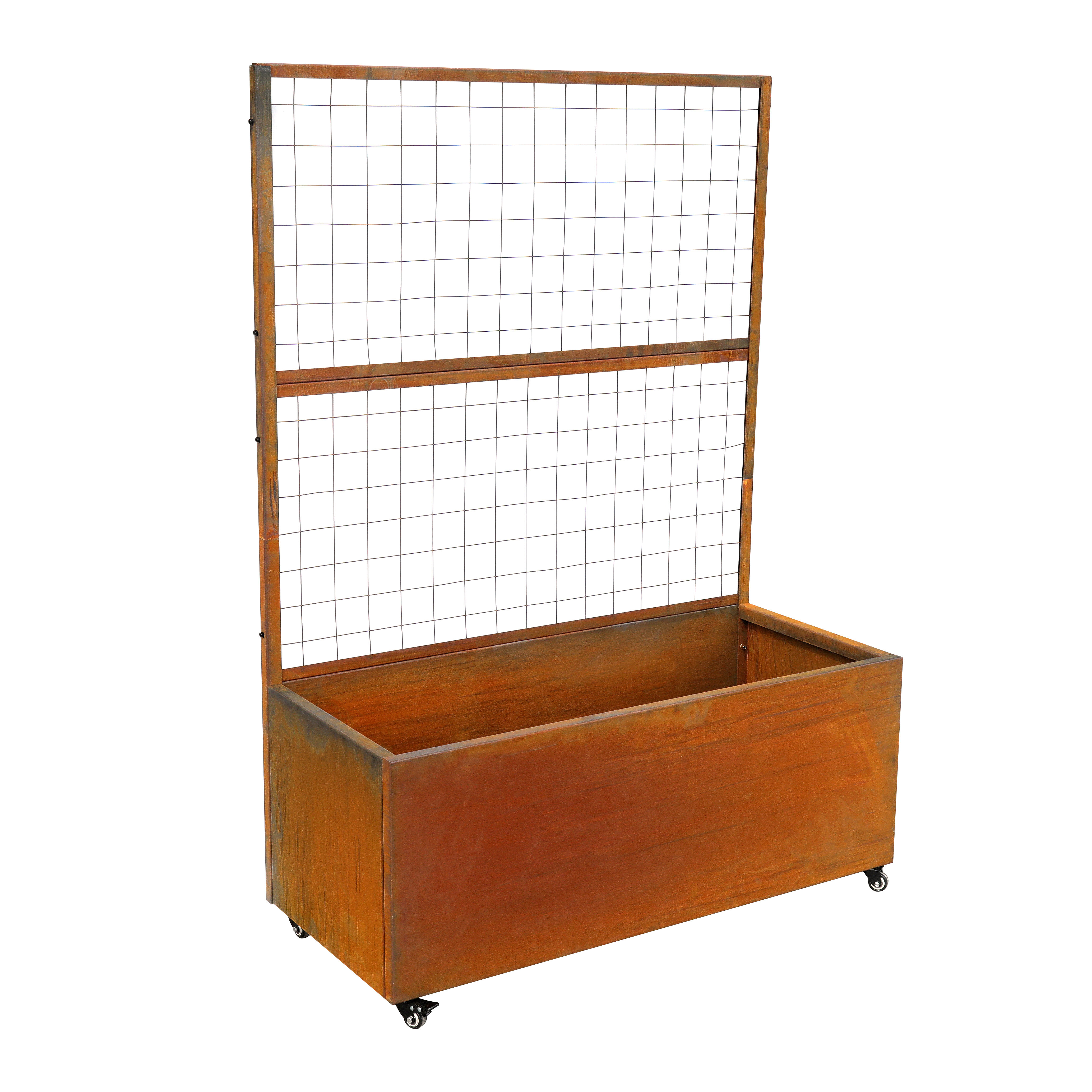 Latitude Run® 46” x 66” x 21” Trellis Corten Trough Planter with ...