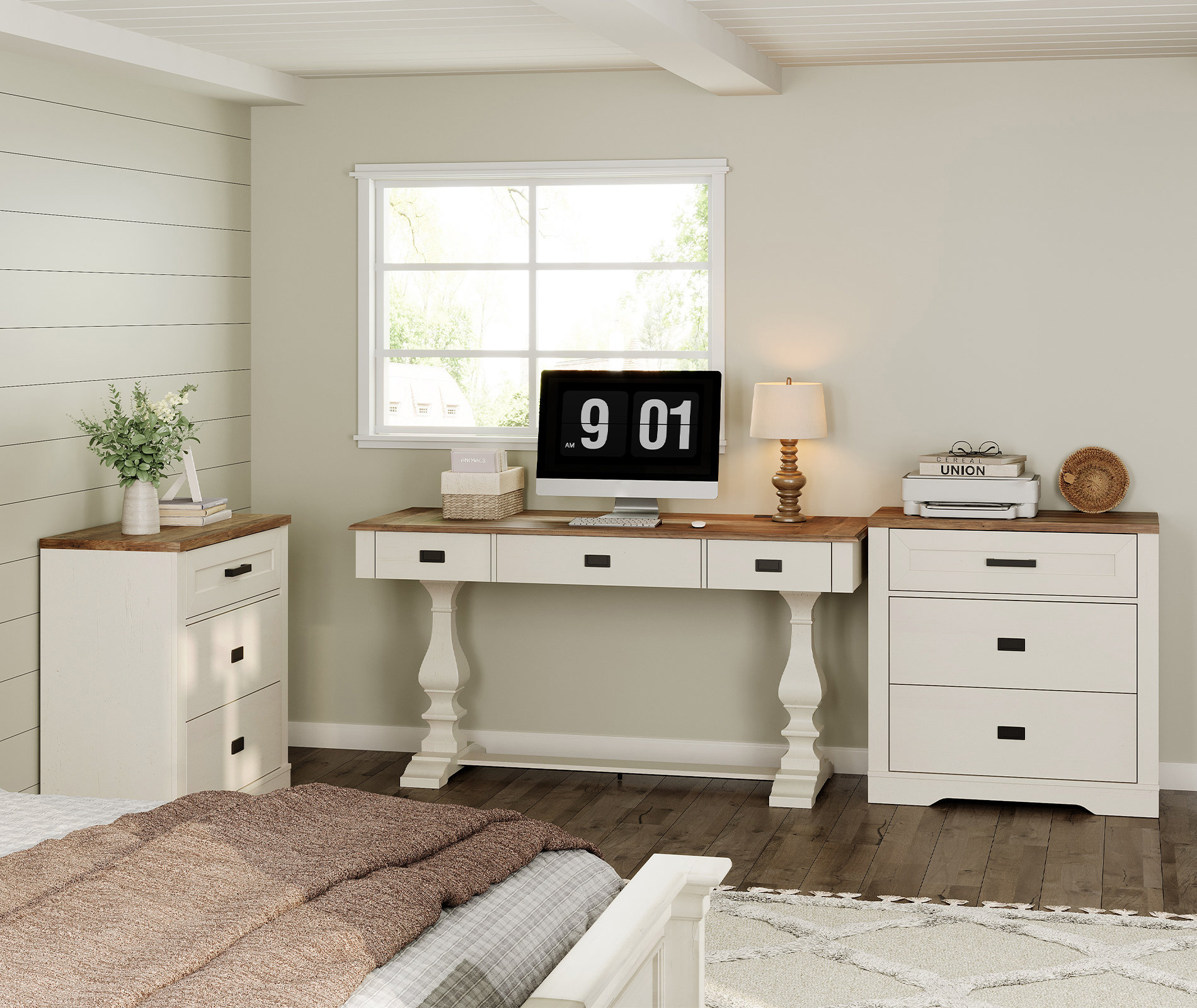 Lark Manor Farmhouse Office Desk Complete Set With Dual Drawer Cabinets ...