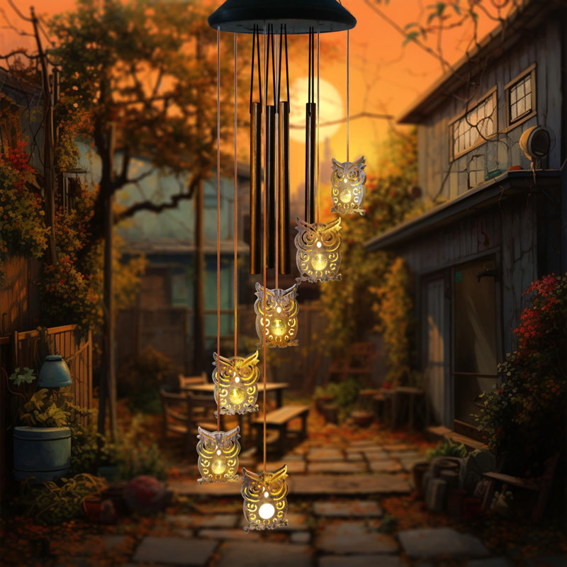 Arlmont & Co. Solar Owl Wind Chimes Outdoor | Wayfair