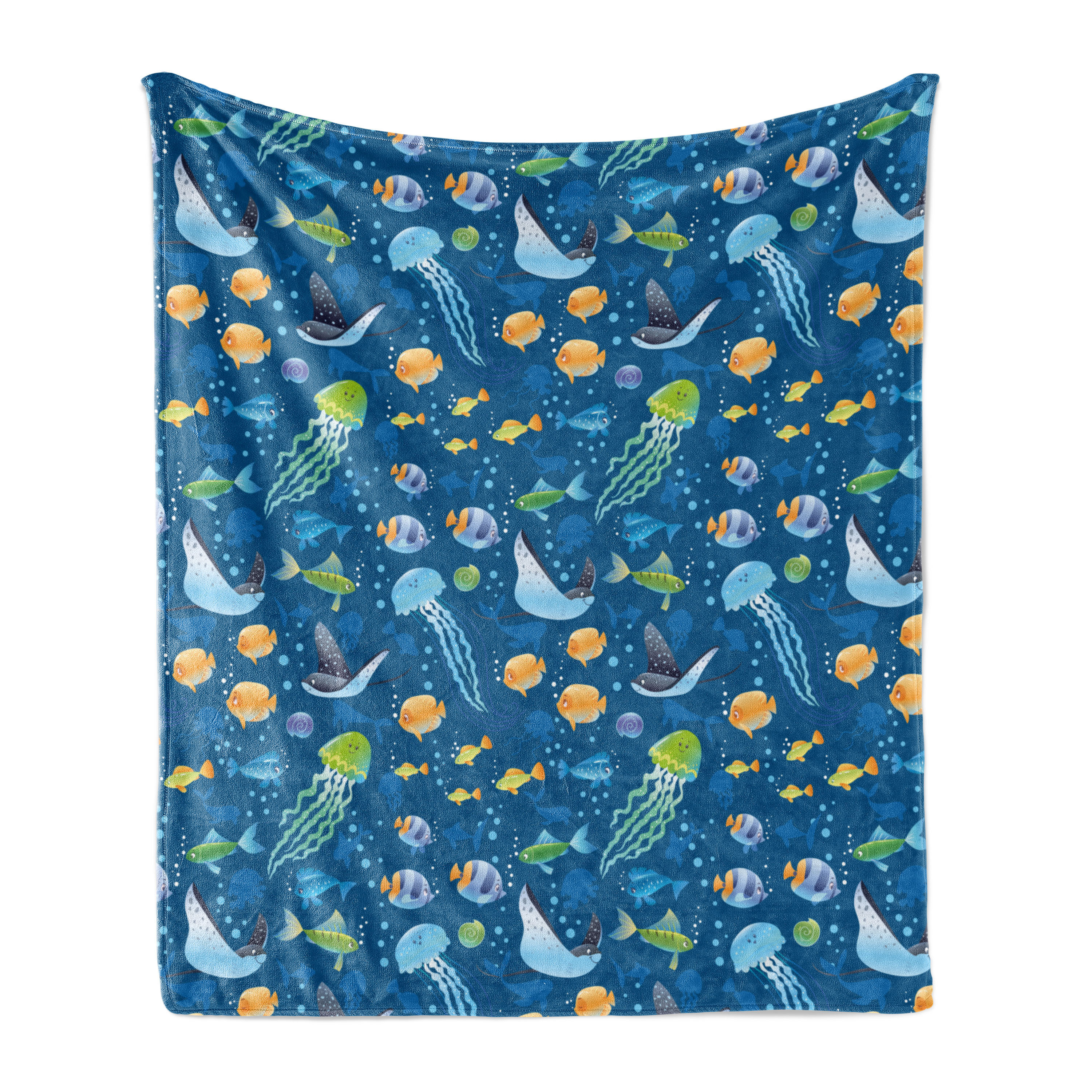 Ambesonne Under the Sea Fleece Throw Blanket Fish Turtle Nautical Dark ...