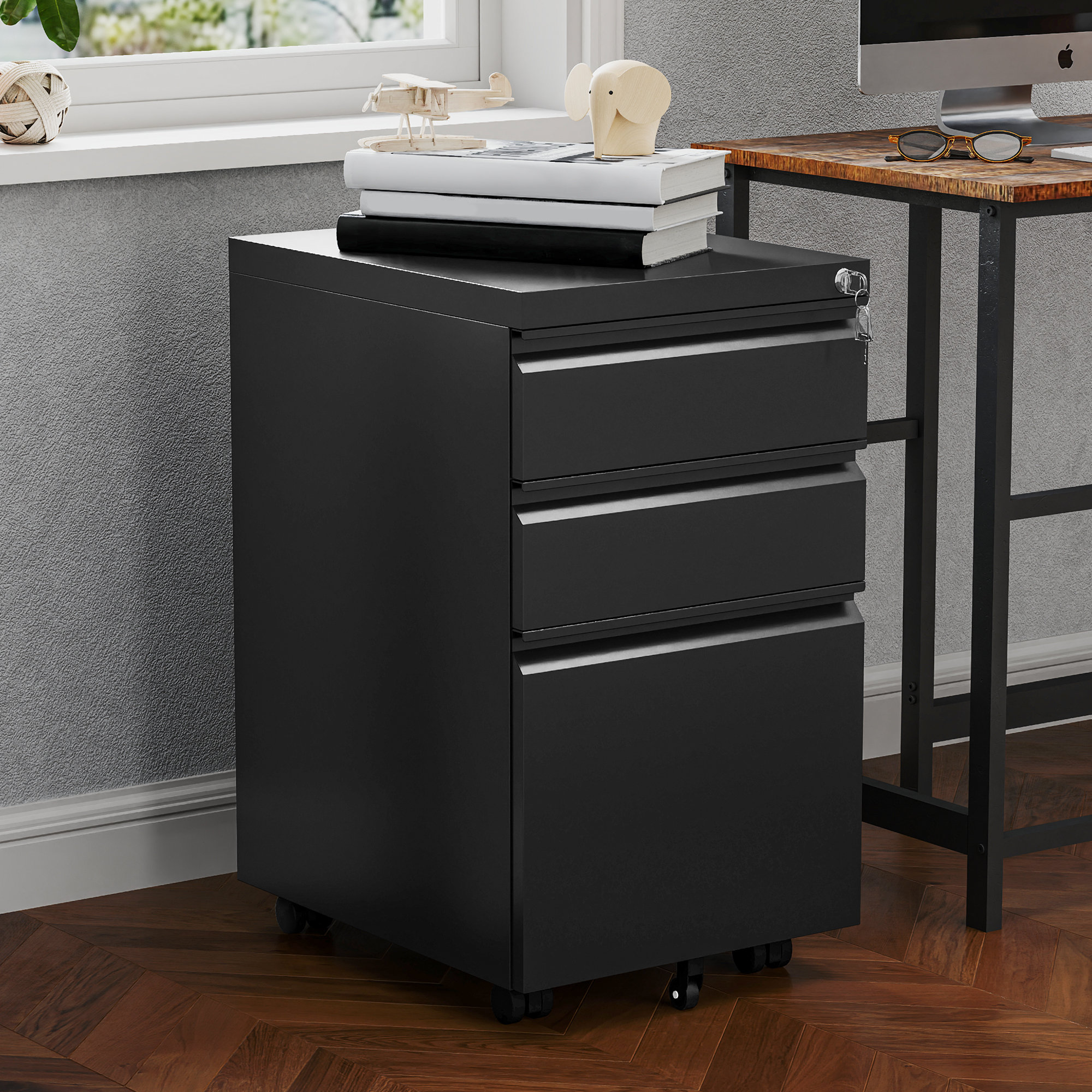 Inbox Zero 3-drawer Mobile Metal Vertical File Cabinet with Lock for ...