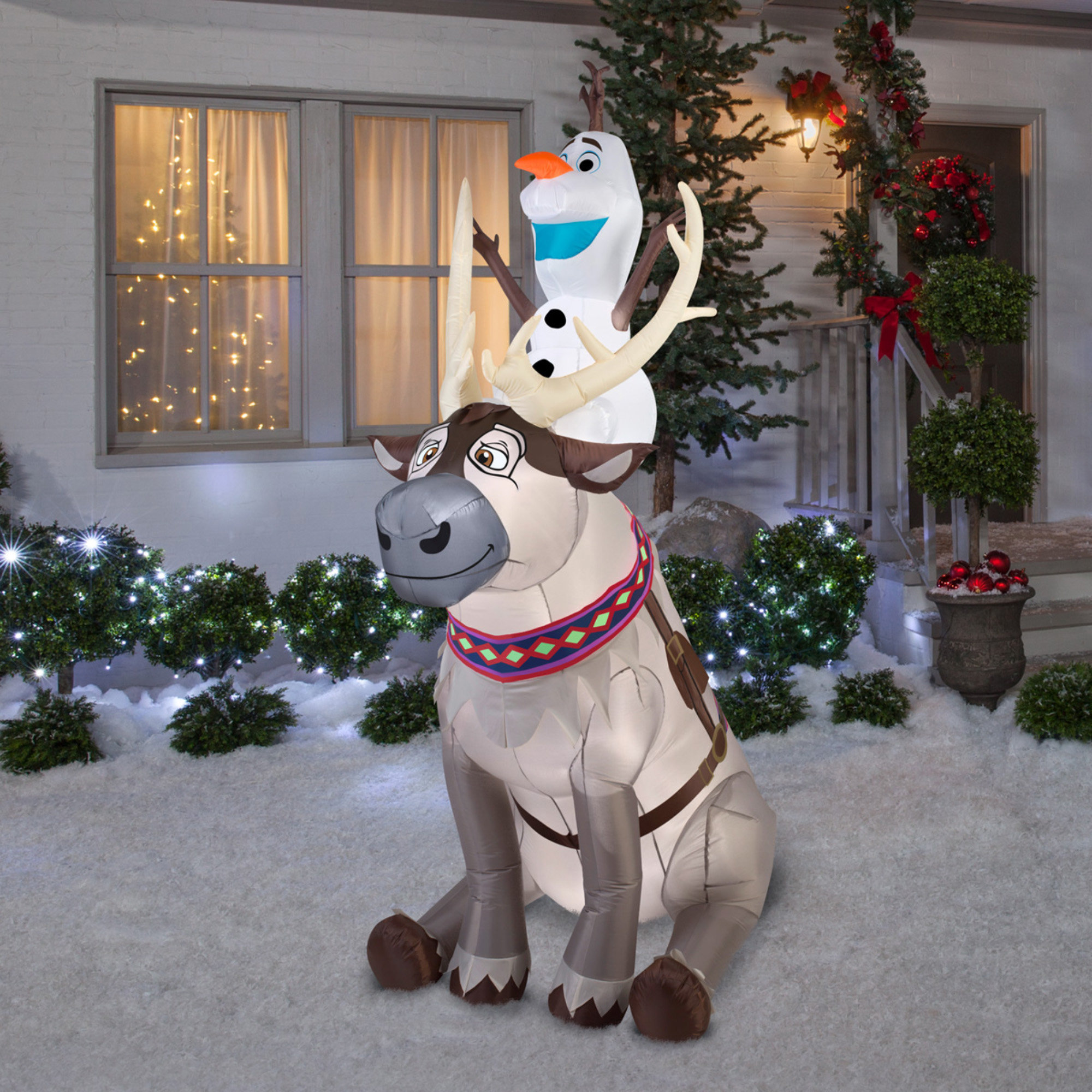 Gemmy Industries Airblown Disney Olaf Sitting on Sven Scene Inflatable ...