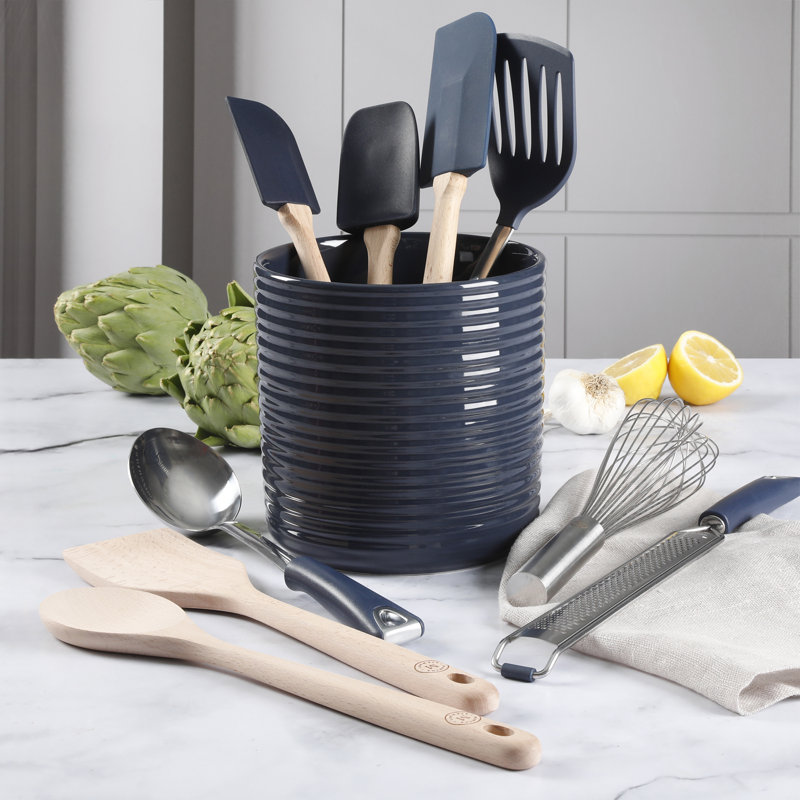 Martha Stewart 10 Piece Tools and Gadget Set W/ Ceramic Crock - Navy ...