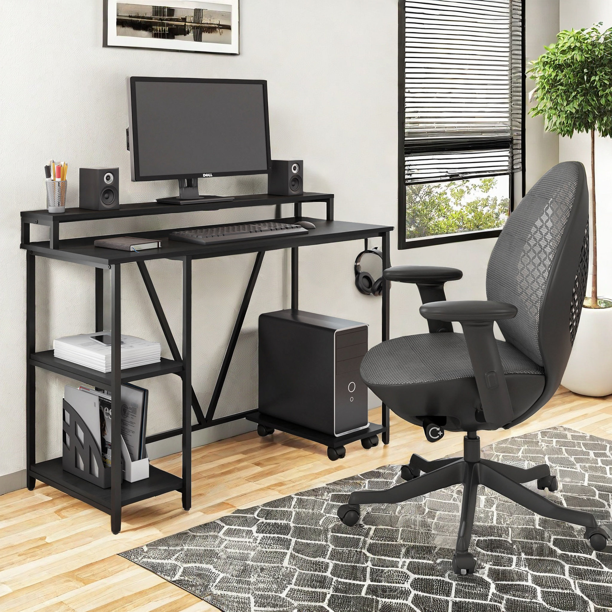 17 Stories Industrial Computer Desk With Metal Base, Modern Writing ...