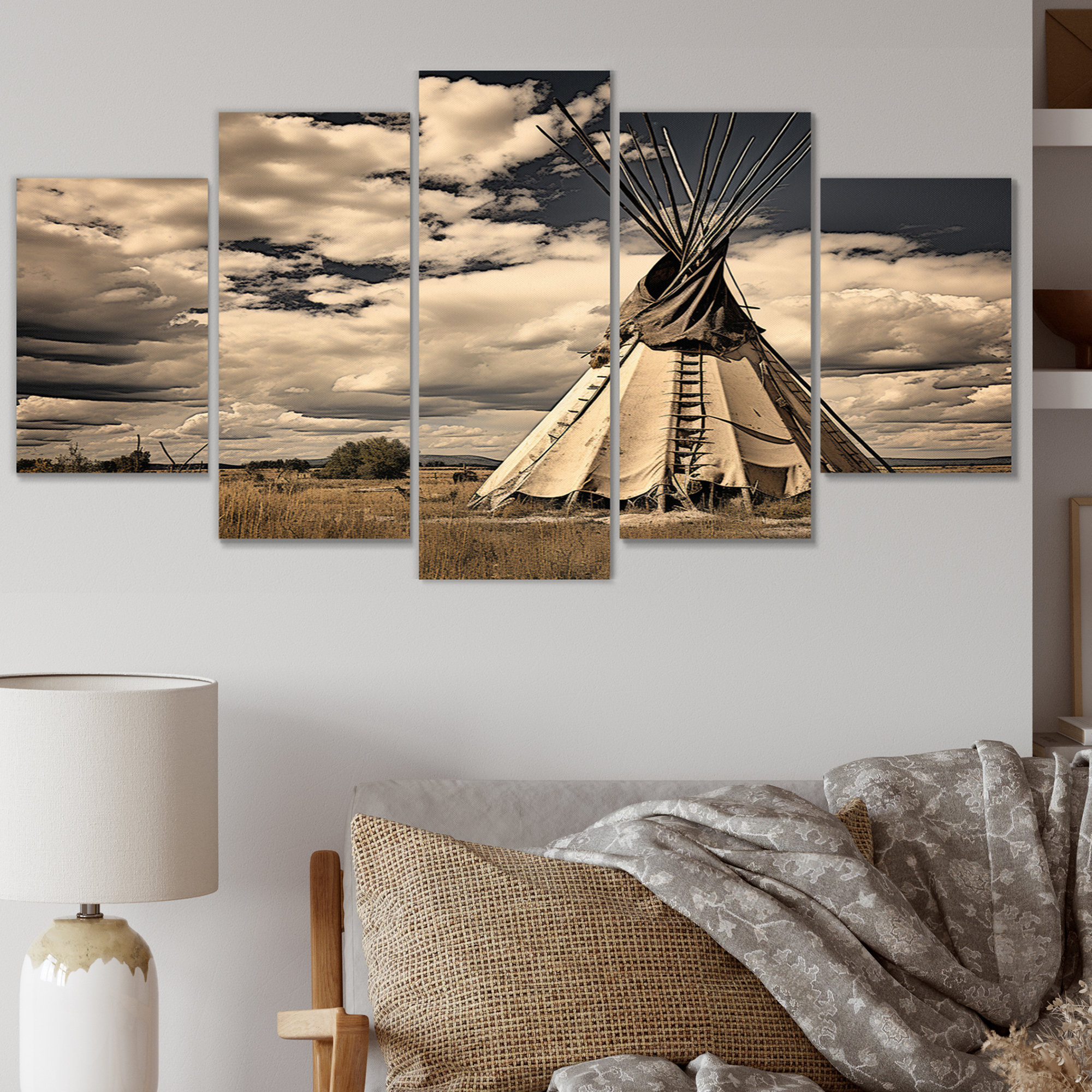 Union Rustic Grey Native Tipi Shadows Of Heritage II - Native American ...