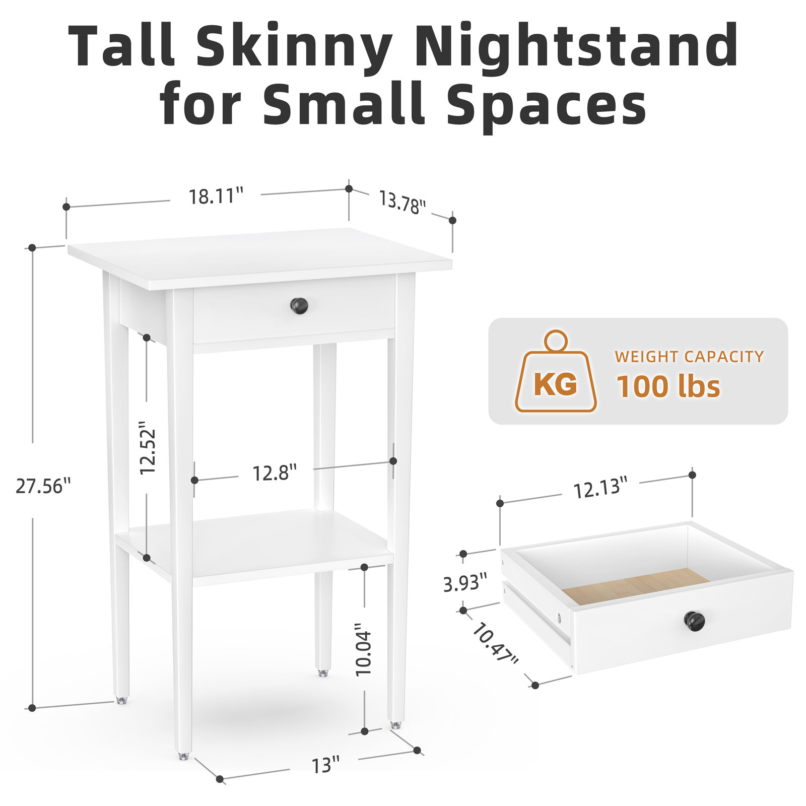 Ebern Designs 27.5" Tall Skinny Nightstand, Narrow Night Stand | Wayfair