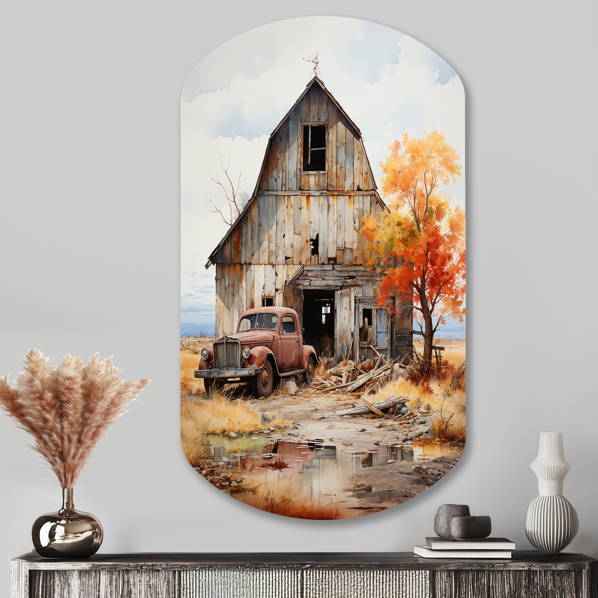 Design Art Barns Rustic Charm IX - Barns Cylinder Shape Irregular Metal ...