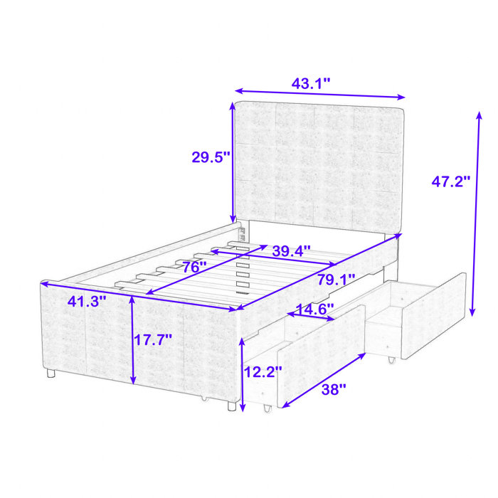 Red Barrel Studio® Twin Size 2 Drawers Upholstered Platform Bed With ...