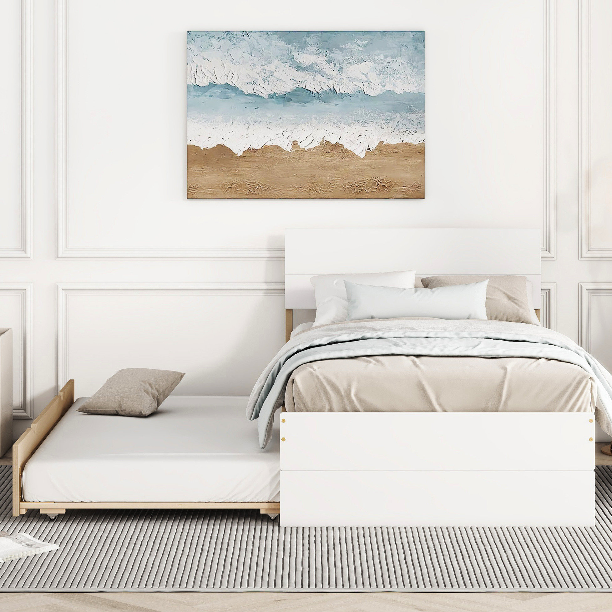 Lark Manor™ Elegant Twin Bed Frame With Trundle And High Gloss ...