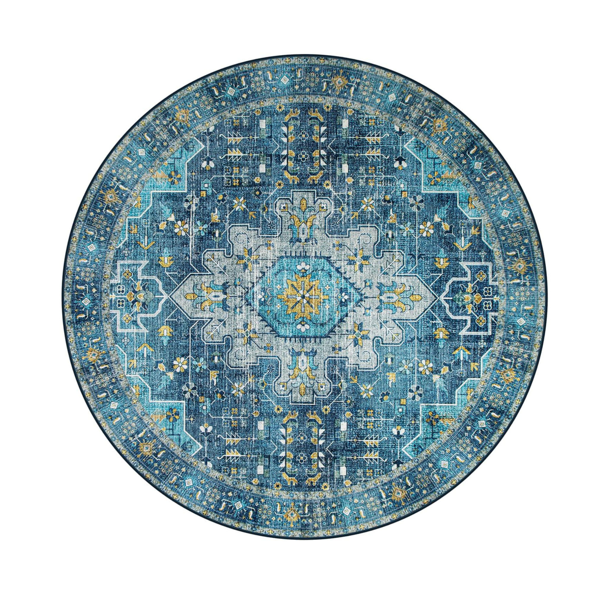 Bungalow Rose Ultra-Thin Washable 5Ft Round Rug ,Teal 5X5 Circle Rugs ...