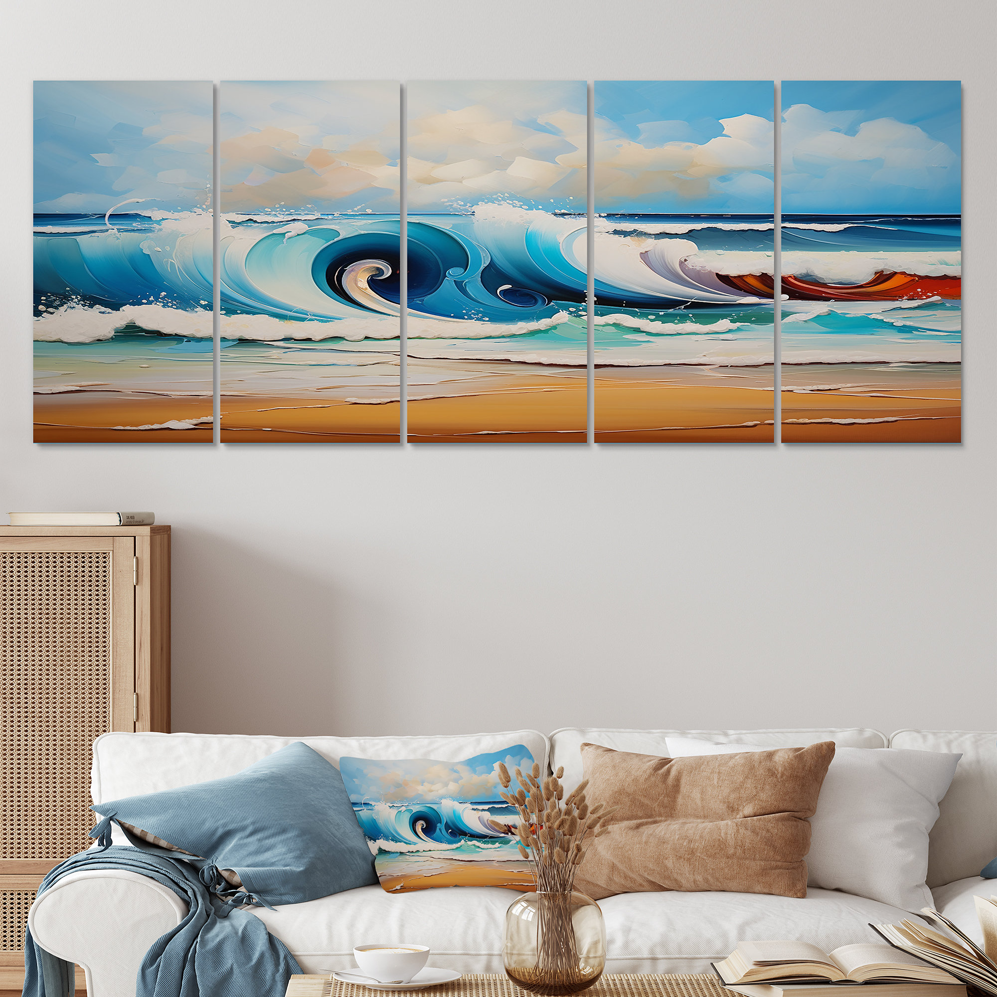 Dovecove Vibrant Beach Waves II - Coastal Waves 5 Piece Wall Art For ...