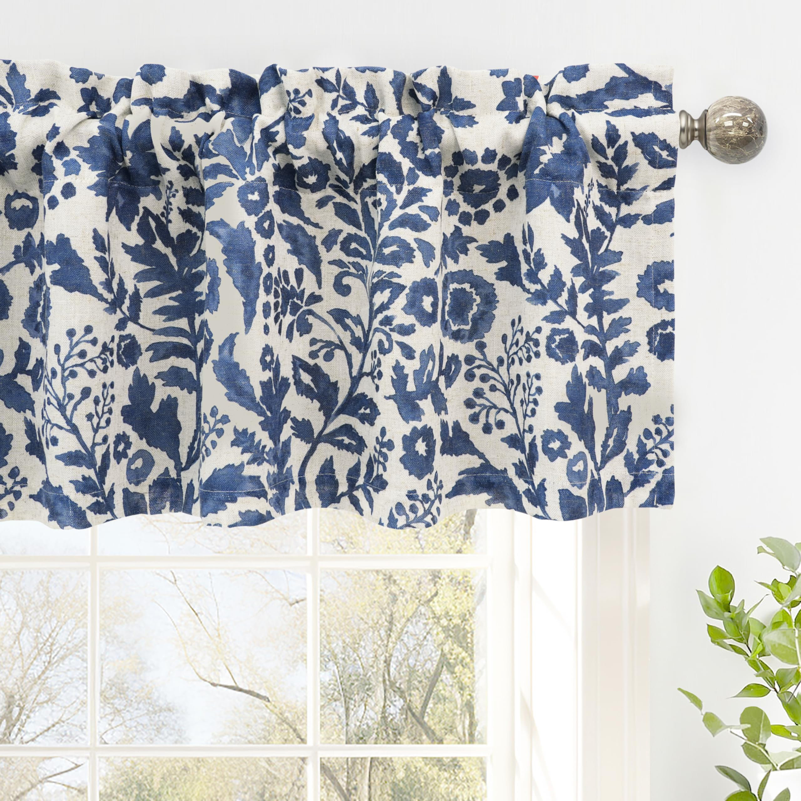 Winston Porter Julia Blackout Valance Floral Linen Look Room Darkening ...