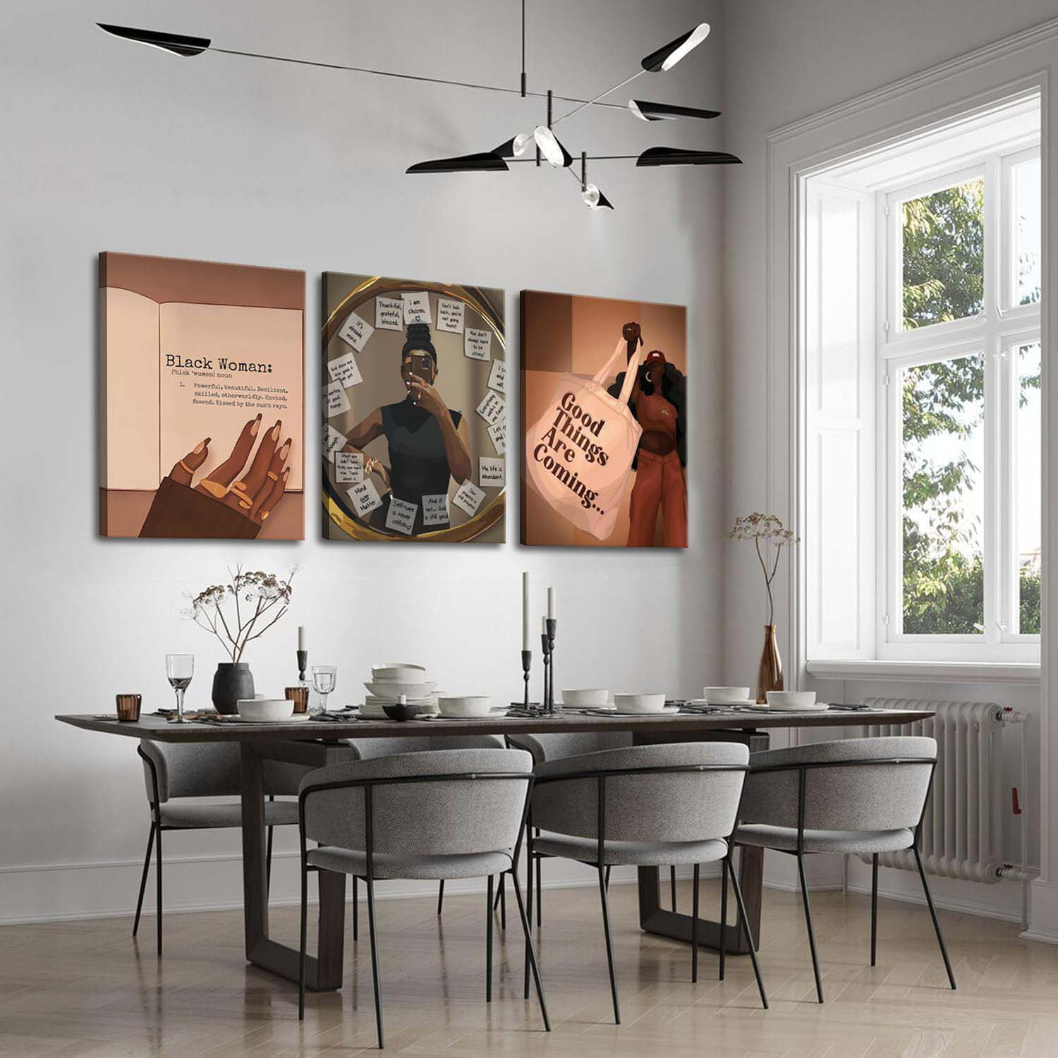 Trinx 3Pcs Black Girl Wall Art, African American Wall Decor Paintings, Fashion Abstract Black ...