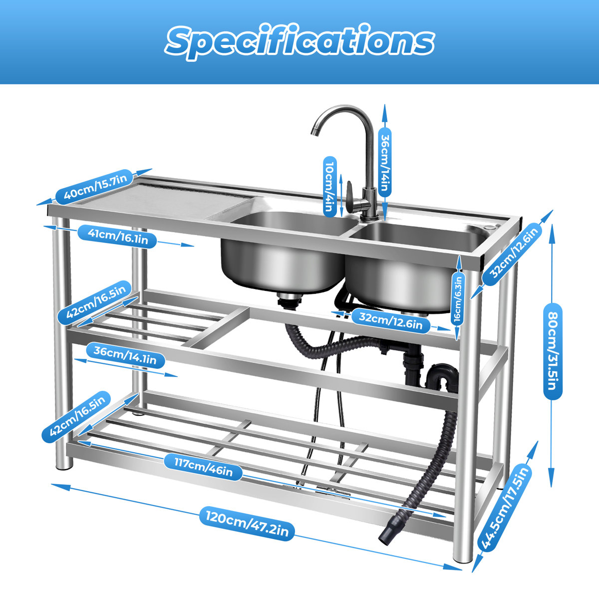 DALELEE Stainles Steel Double Bowl Kitchen Utility Sink Set & Prep ...