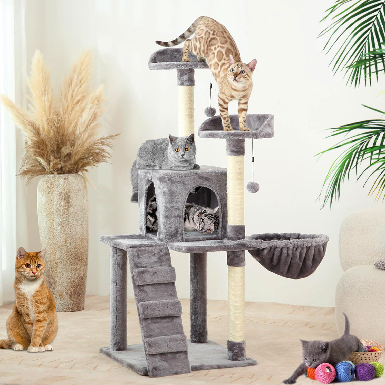 Tucker Murphy Pet™ Cat Tree Cat Tower With Cat Apartment Furniture Grab ...