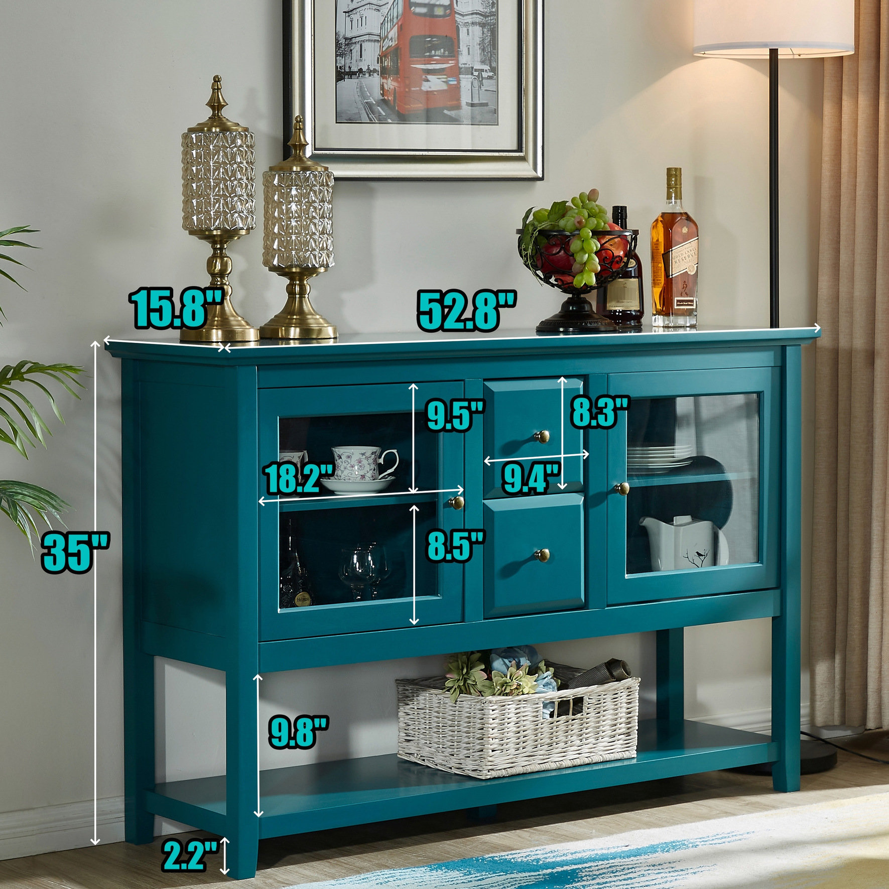 Ebern Designs 52" Sideboard Buffet With Adjustable Shelf Options - Teal ...