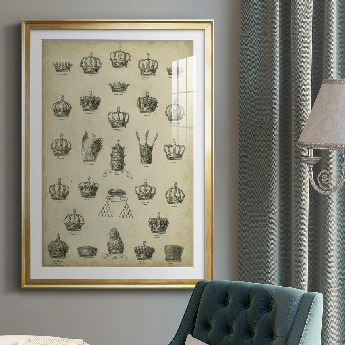 World Menagerie Heraldic Crowns & Coronets II Framed On Paper Print ...