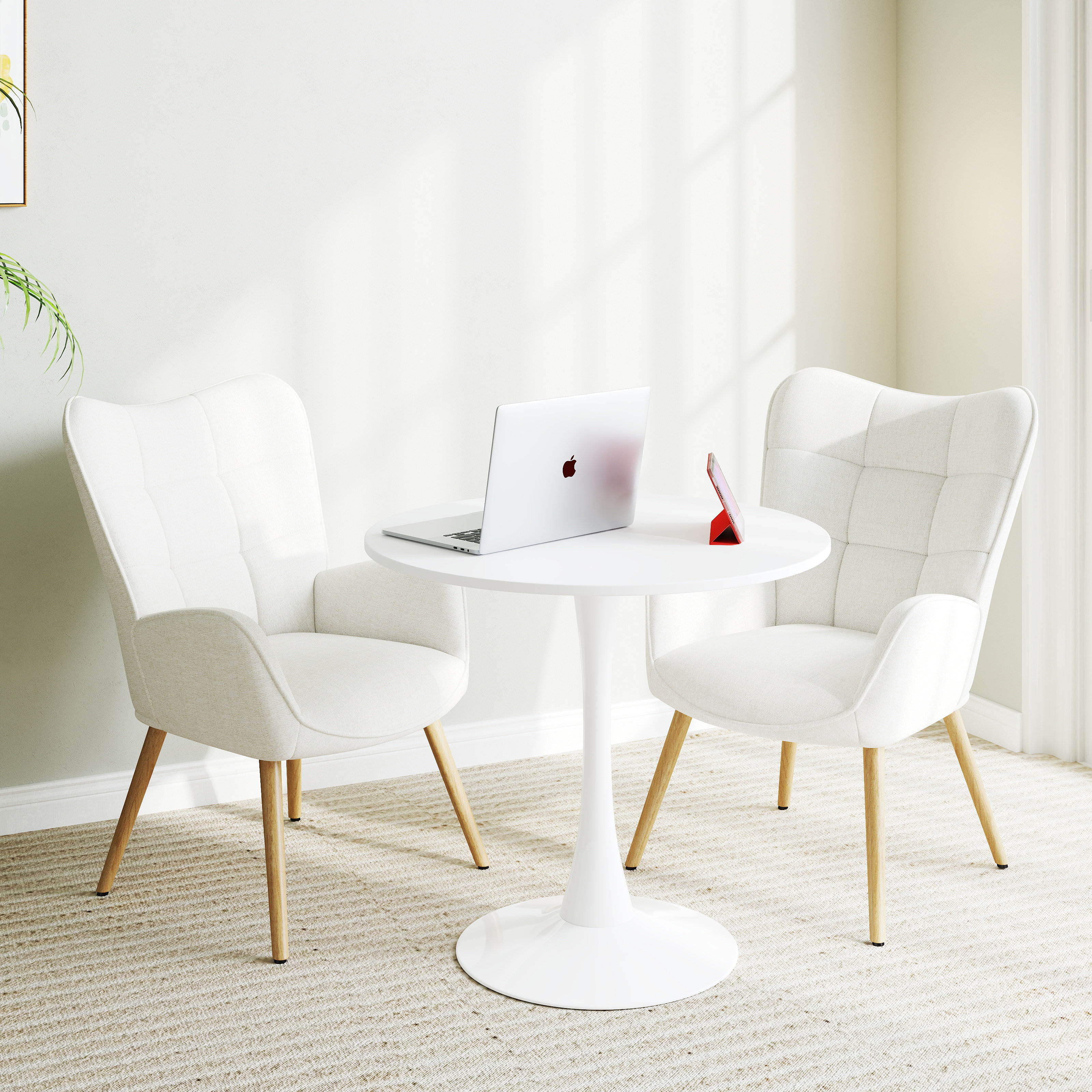 39F inc 3-Pieces Modern Reception Set with Wing Back Chairs Round Table ...