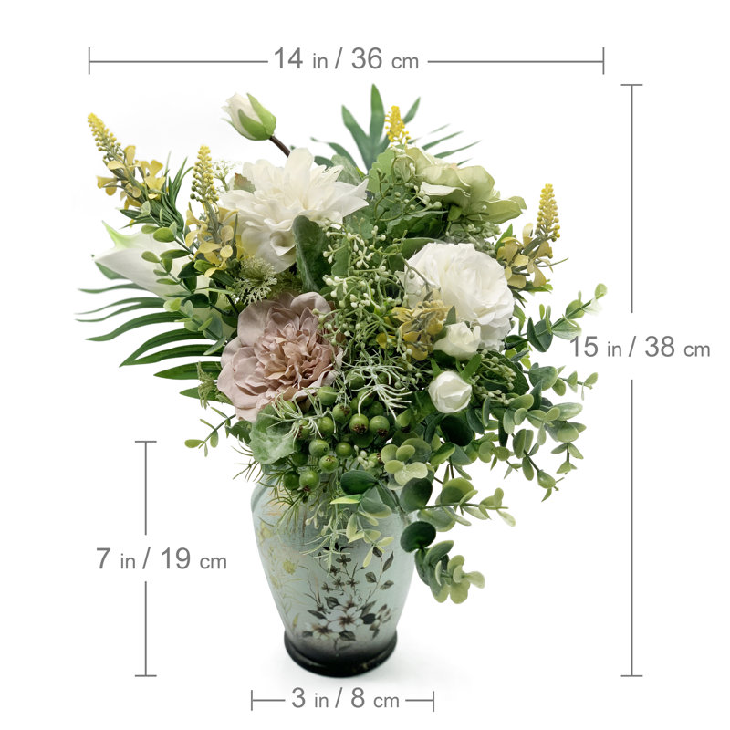 Primrue Faux Flowers in Ceramic Vase, Artificial Flower Arrangement ...