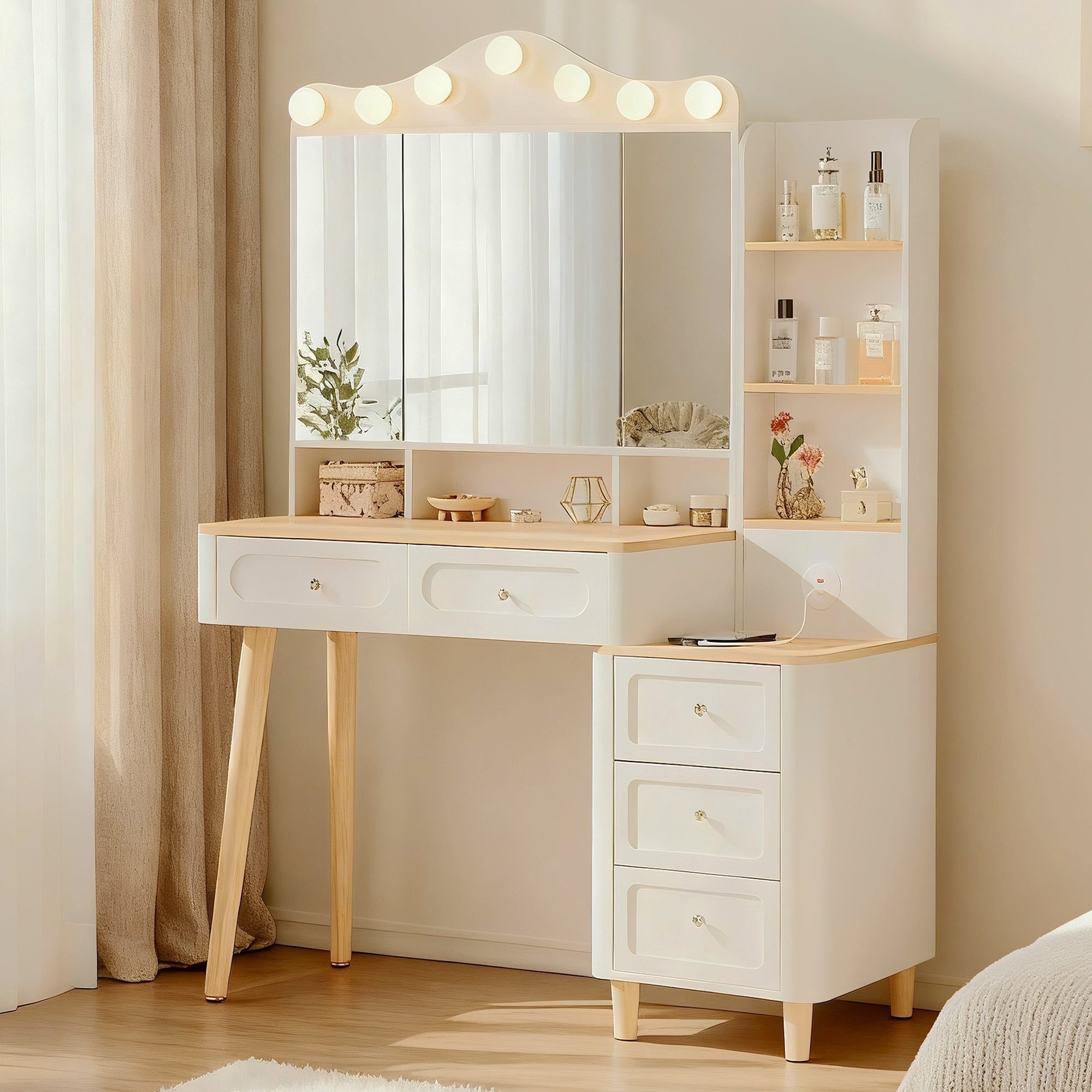 Latitude Run® 54.5"H Large Dressing Table With Foldable Three-Sided ...