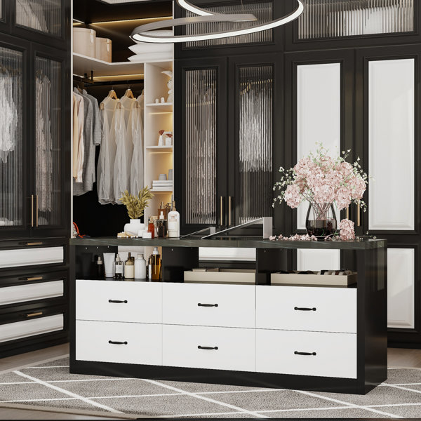 Latitude Run® Sleek And Modern Black And White Closet Island With 6 ...