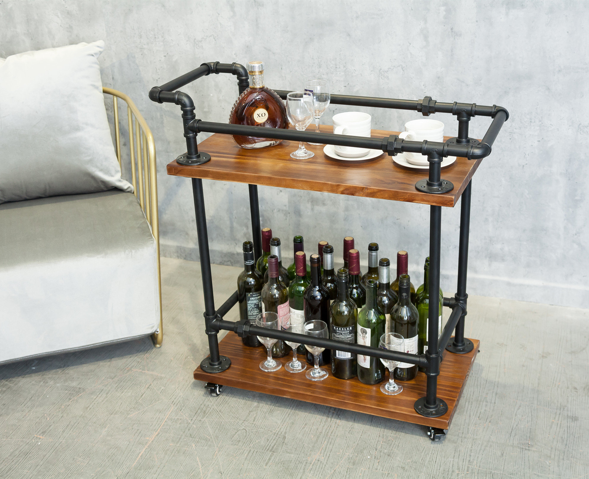 Williston Forge 2-Tier Bar Carts For Home, Industrial Vintage Style ...